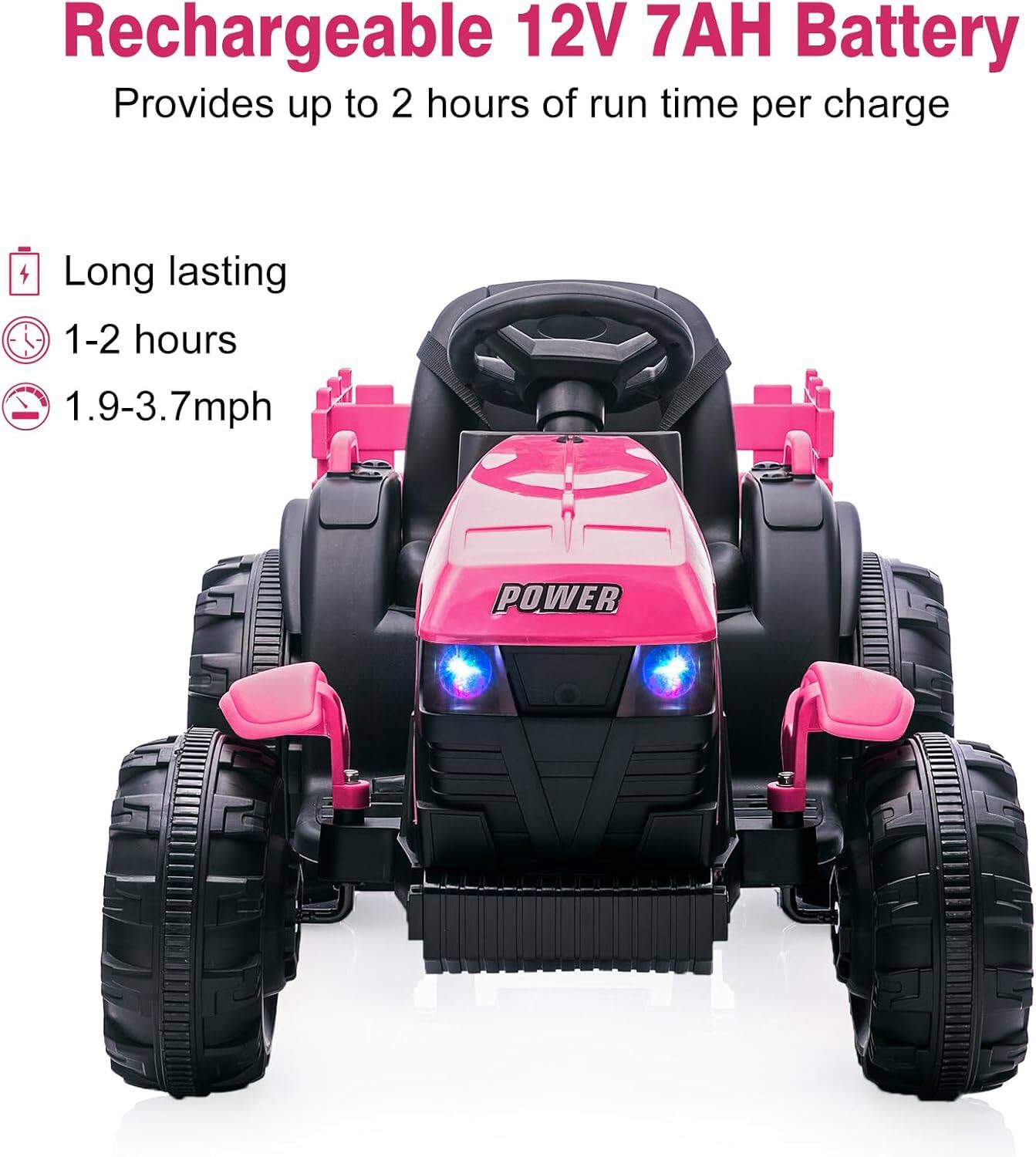 GARVEE 12V Electric Ride On Tractor for Kids, Remote Control Farm Truck ...