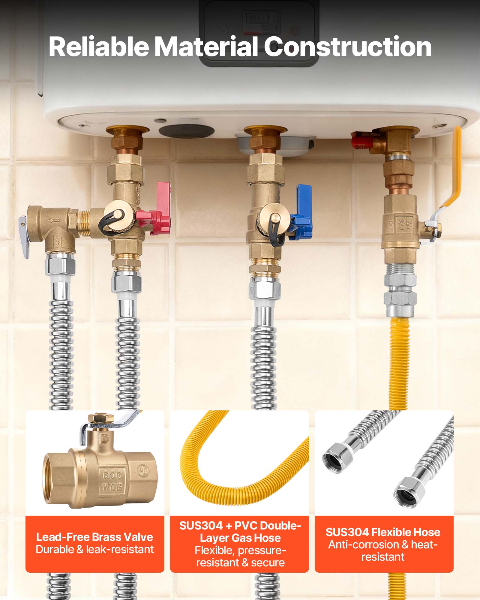 VEVOR Water Heater Kit, 3/4 Inch Cold & Hot Water Plumbing Repair Kit ...