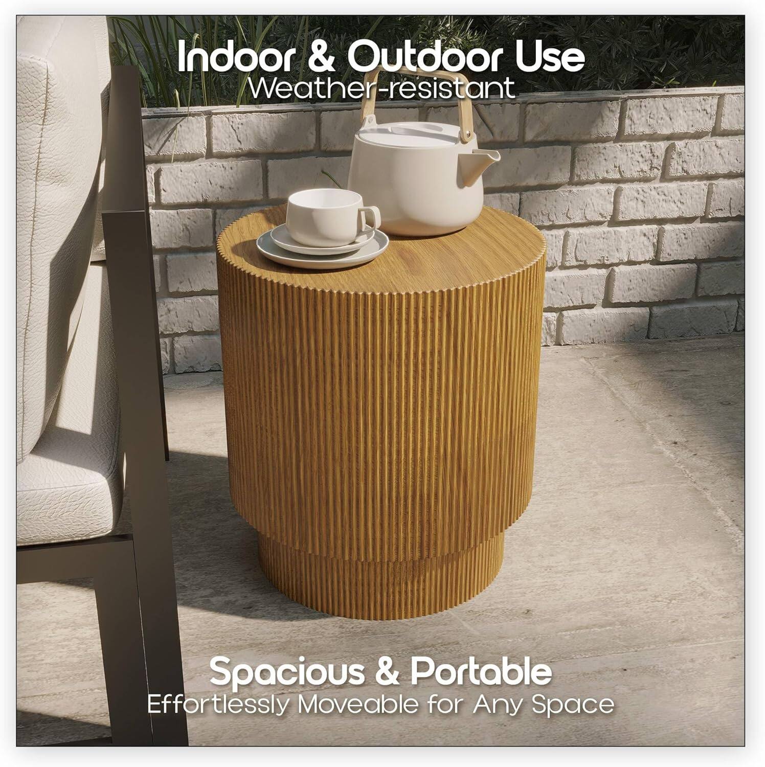 LeisureMod Eden Modern Stone Top Round Side Table, Indoor/Outdoor ...