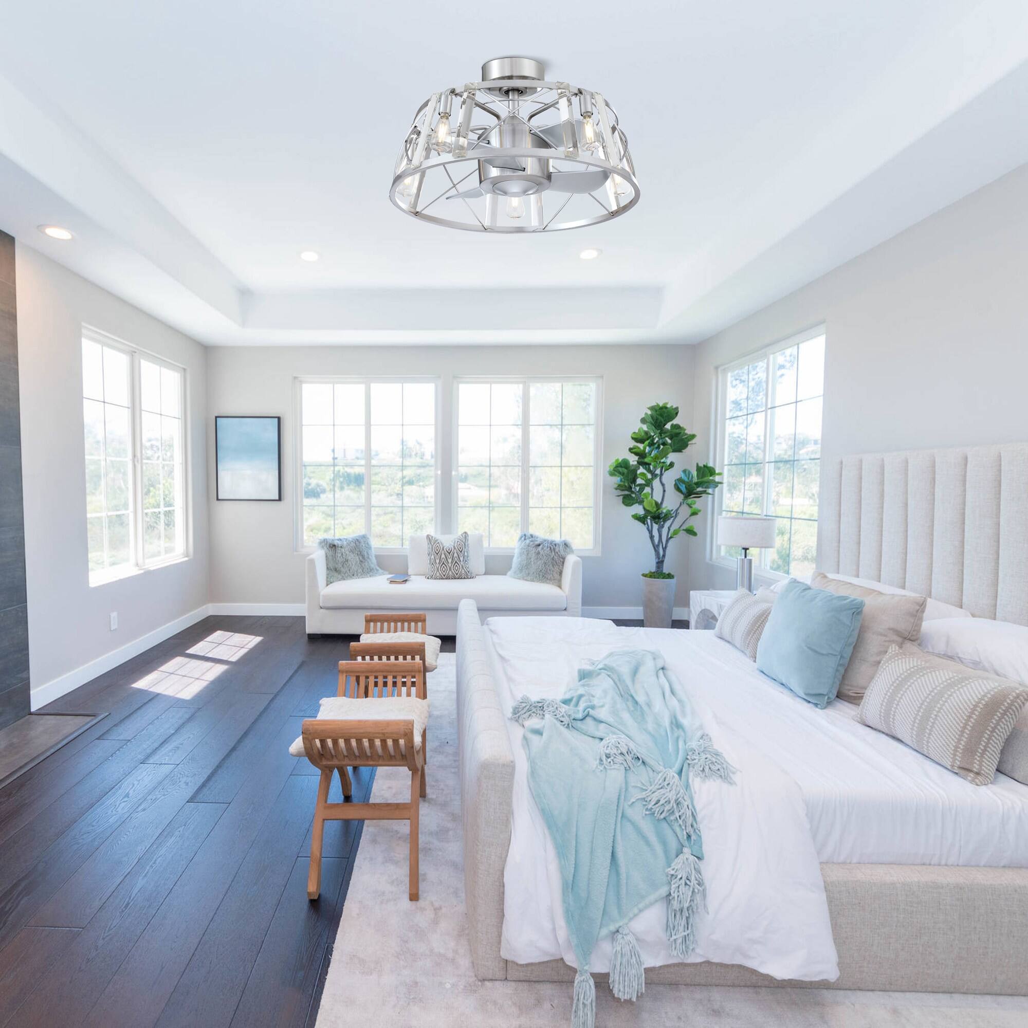 Parrot Uncle Modern 25" Small Crystal Low Profile Ceiling Fan with ...