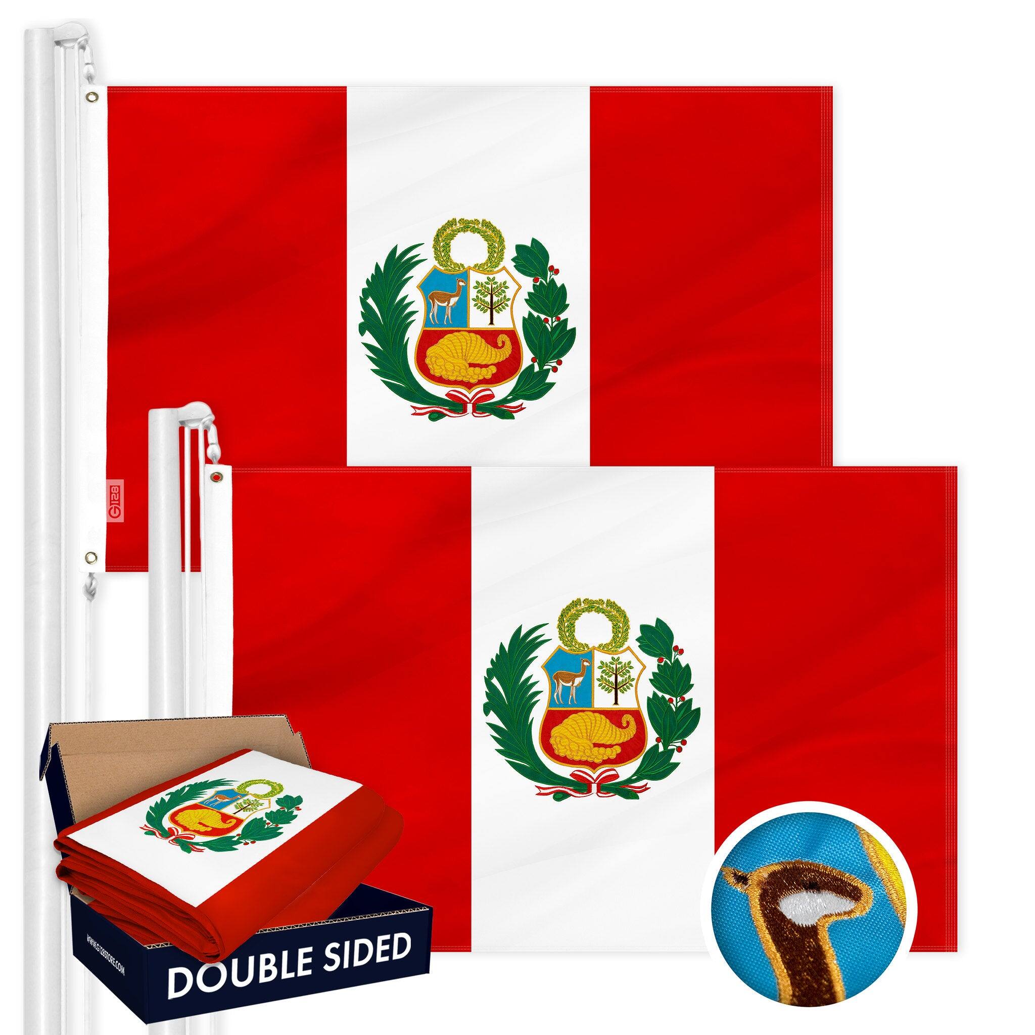 G128 Peruvian Flag 3x5 ft 2 Pack Double Sided Embroidered Polyester ...