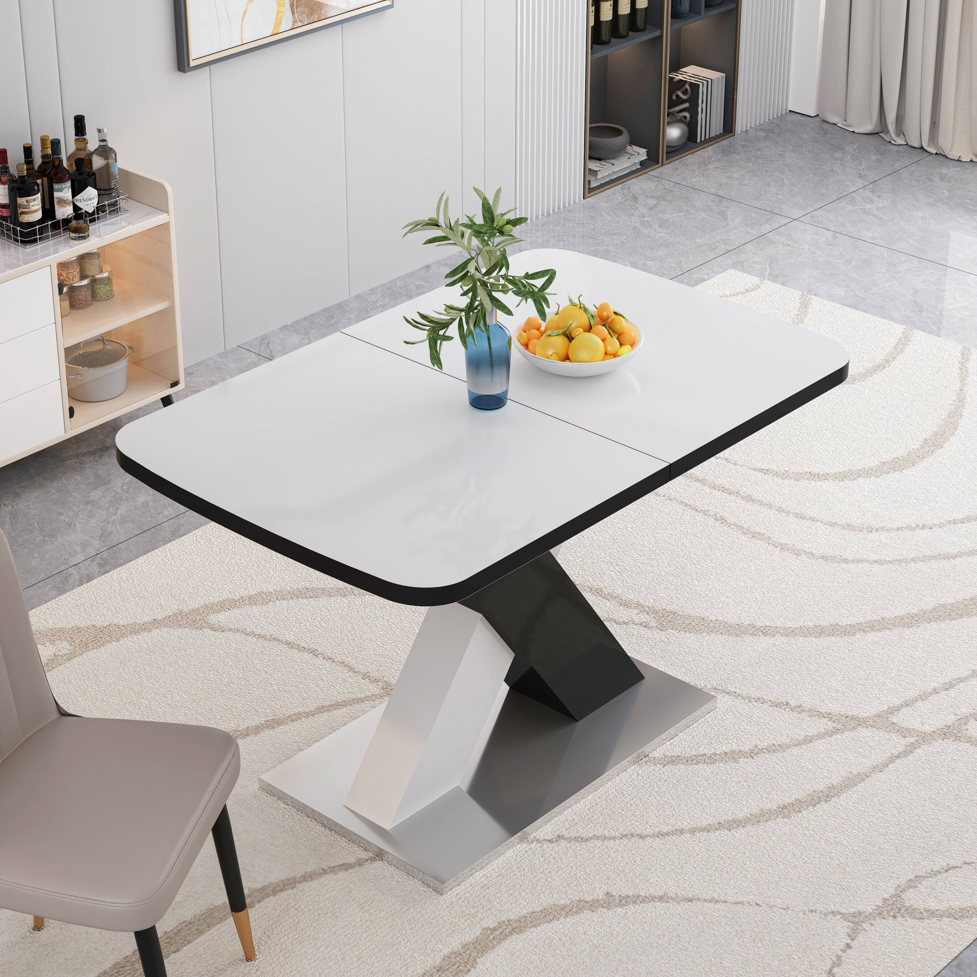 Tiramisubest Modern Square Dining Table, Stretchable, White Table Top ...