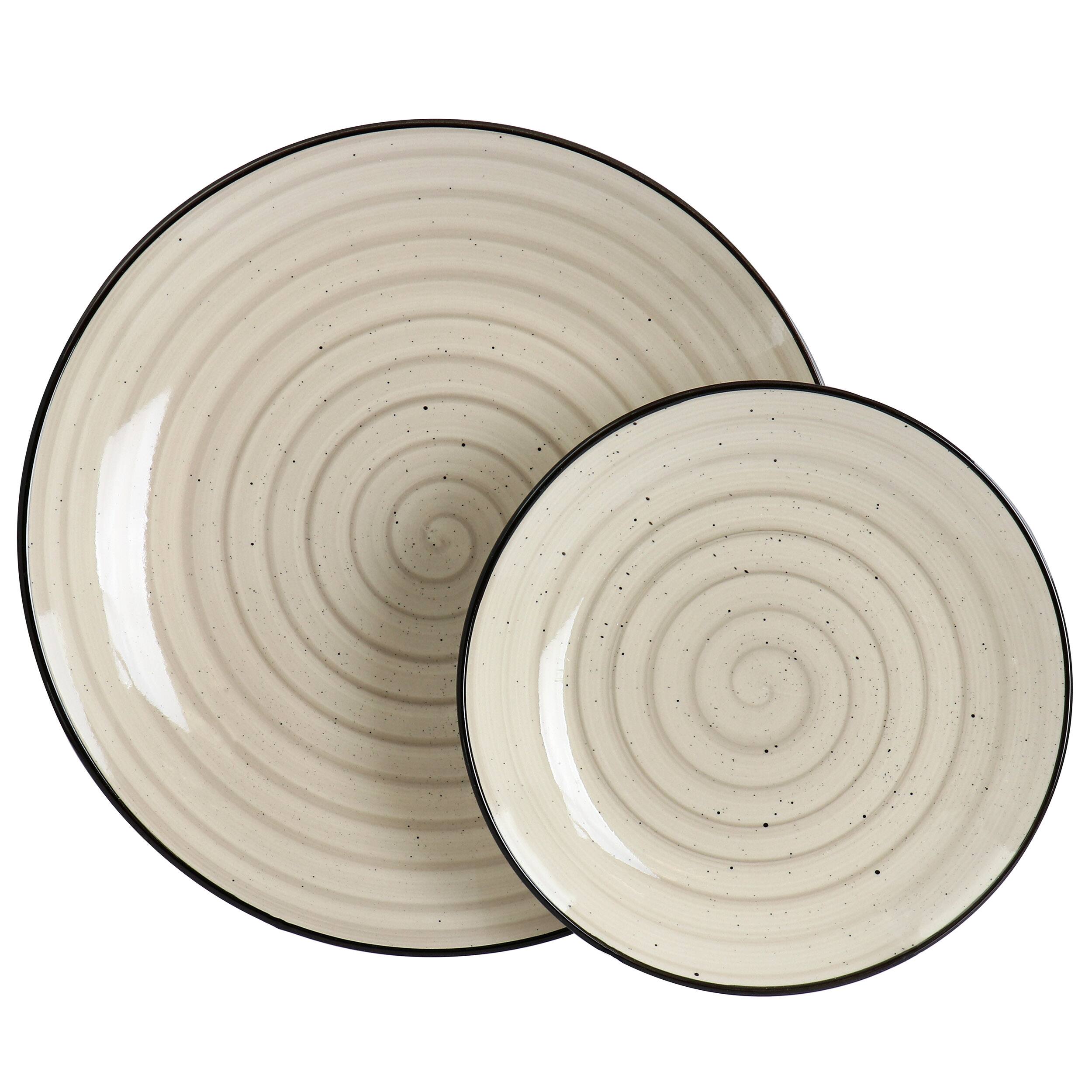 Elama Gia 24 Piece Round Stoneware Dinnerware Set Cream 310120128M ...