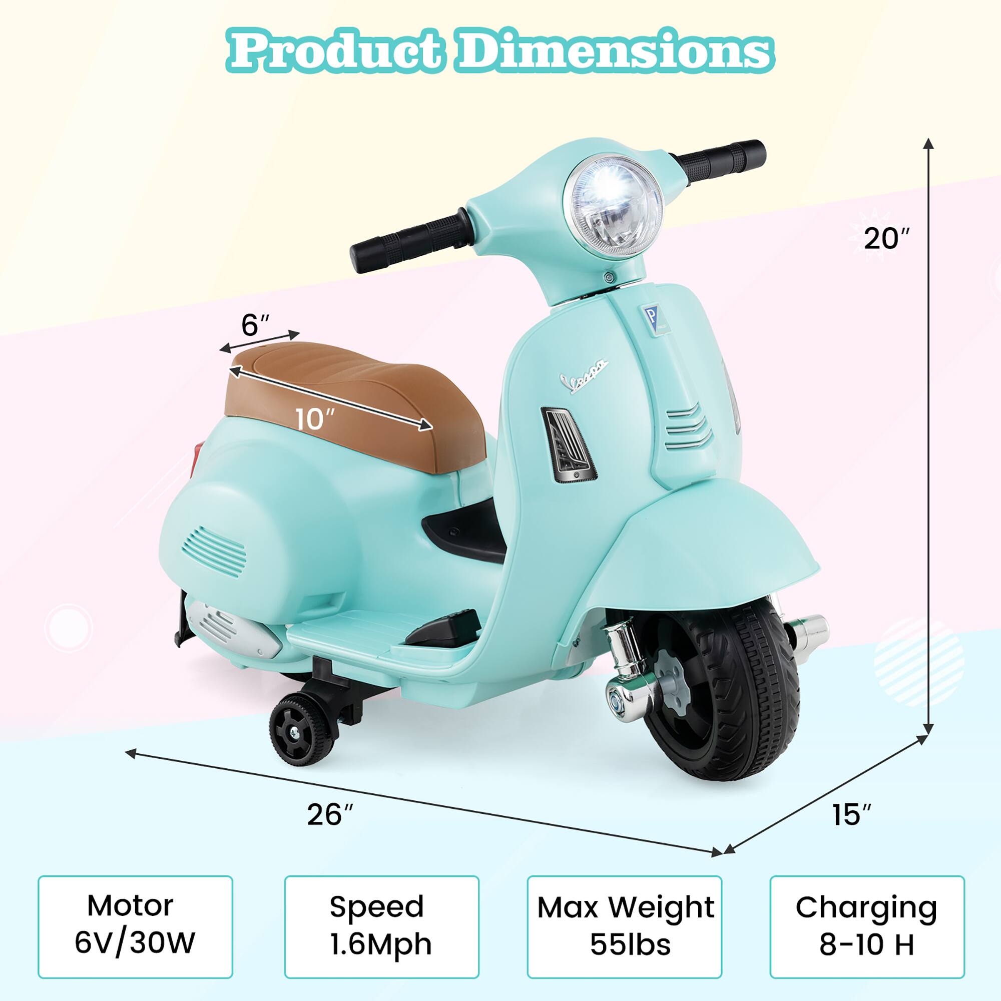 Gymax Kids Ride on Motorcycle w/ Training Wheels Headlight Horn 6V ...