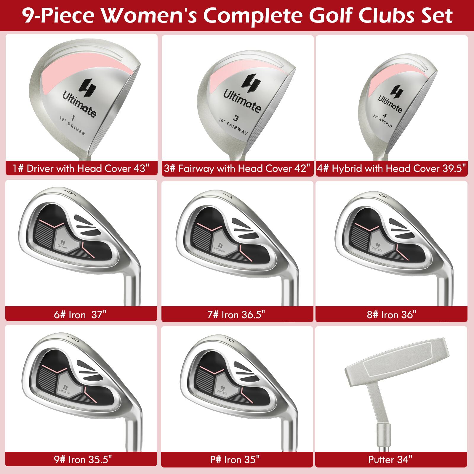 Costway 9 PCS Women's Complete Golf Club Set Right Handed with 460cc ...