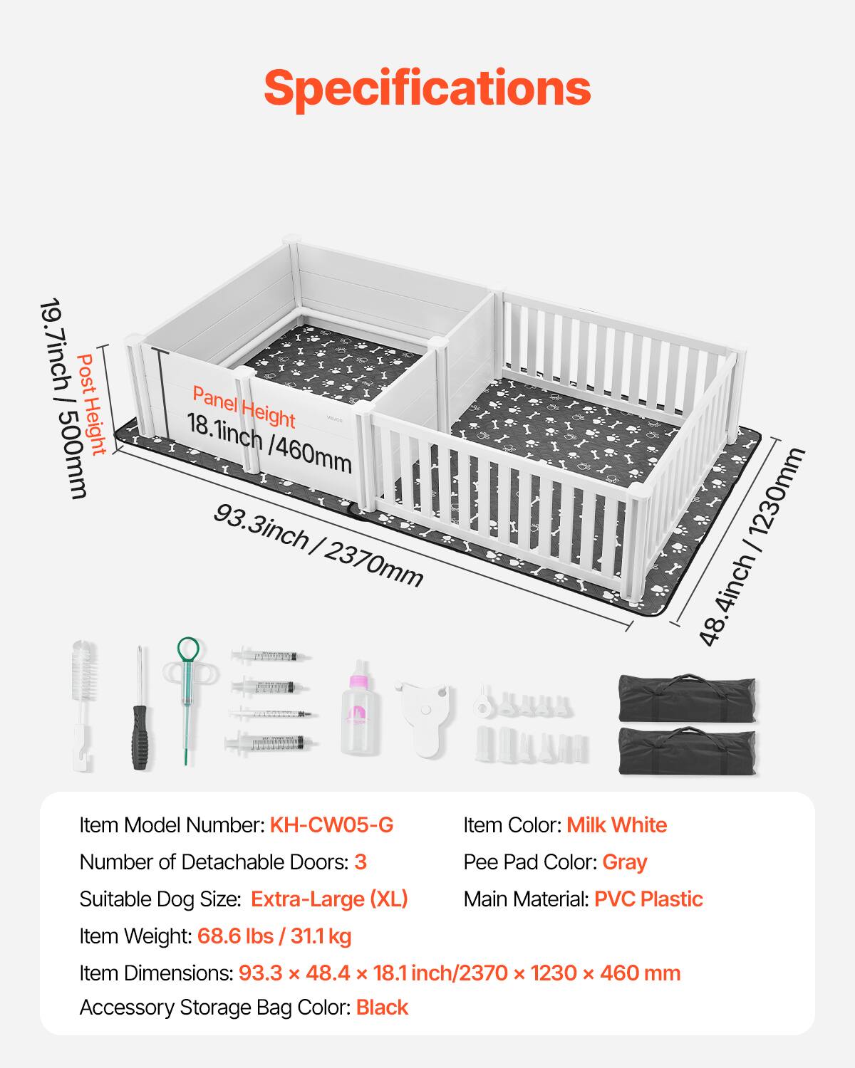 VEVOR Dogs Whelping Box, 93.3x48.4x18.1 inch, Plastic PVC Puppies ...