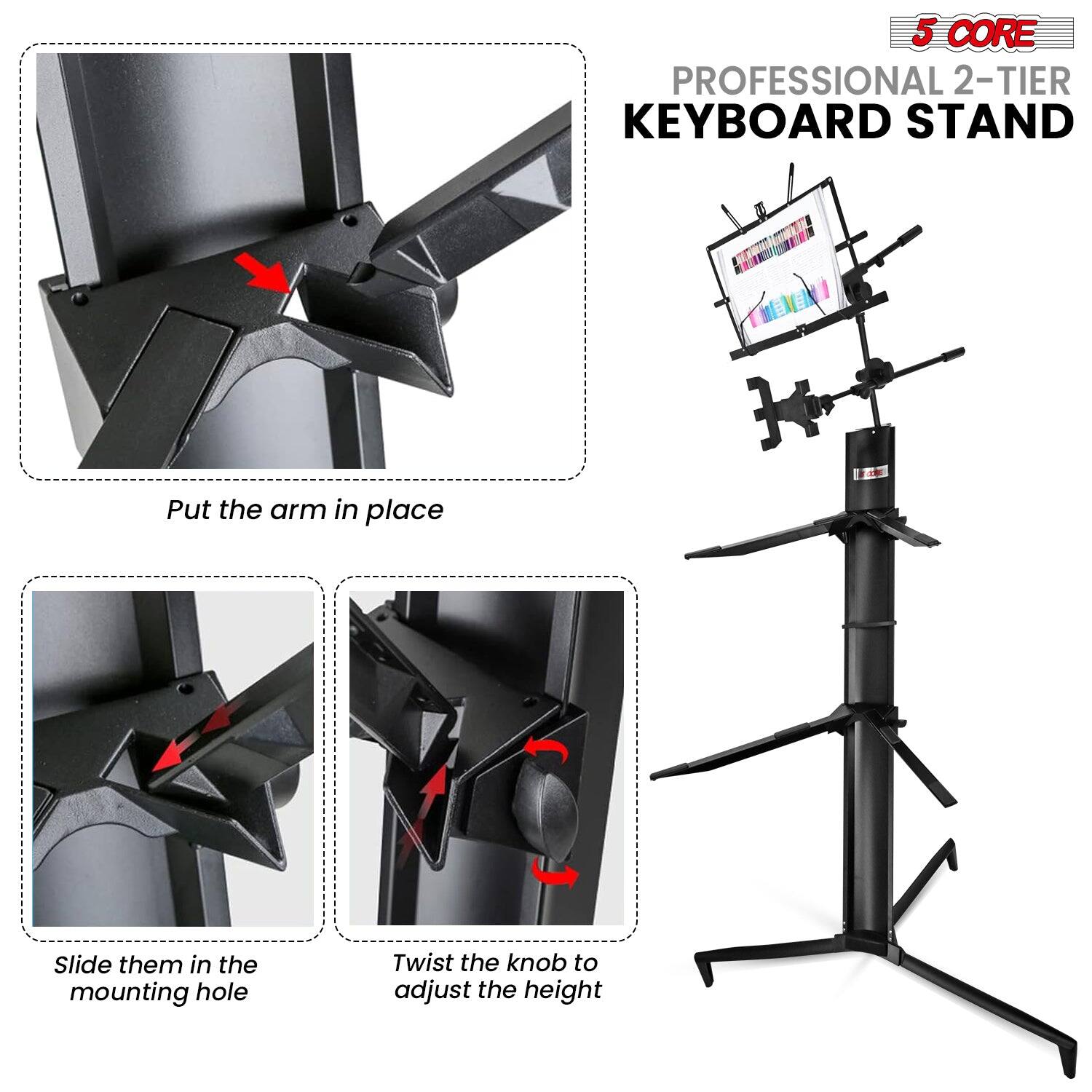5 CORE Keyboard Stand 2 Tier Column for 61/76/88 Key board Heavy Duty ...