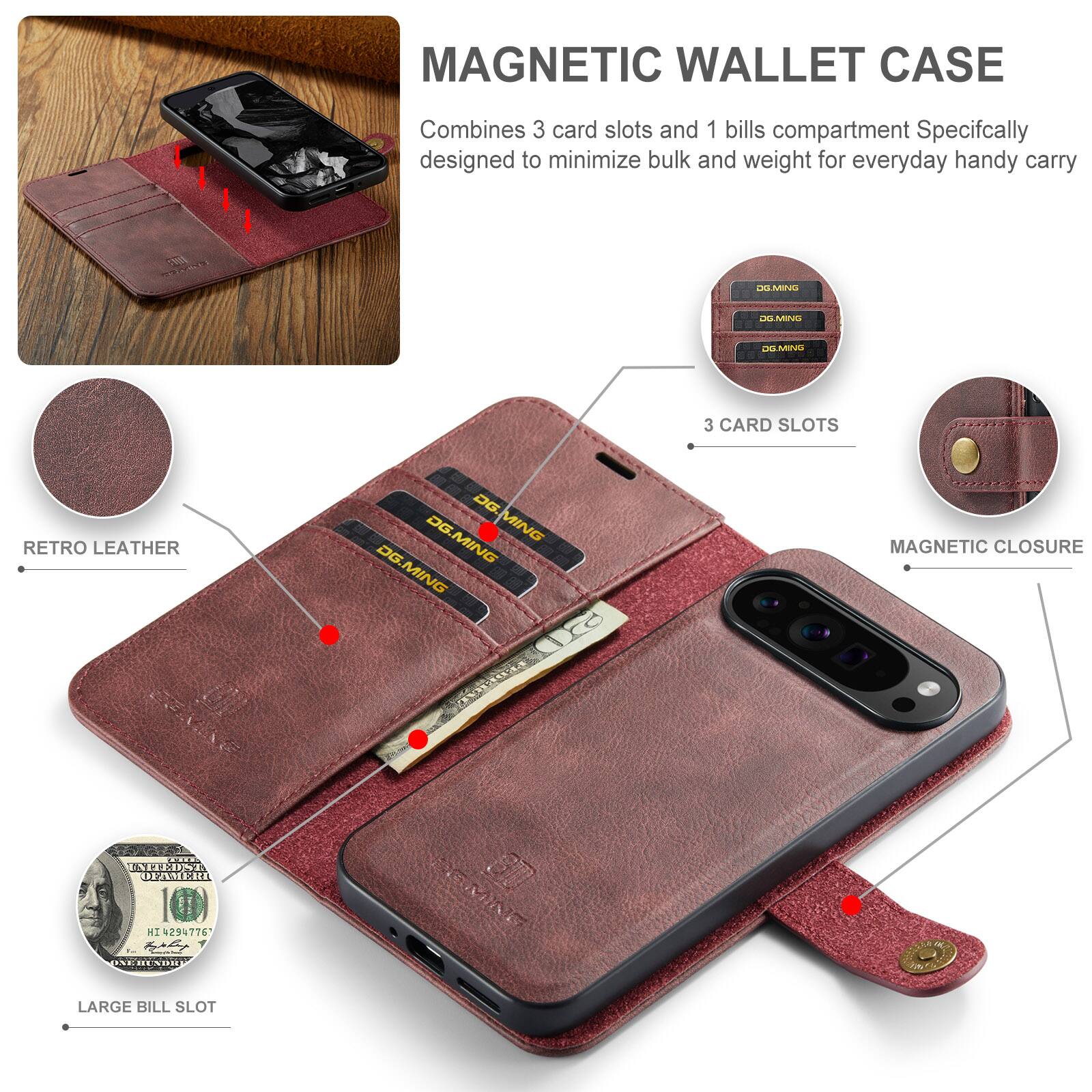 Dteck Case For Google Pixel 10 Pro XL 2 in 1 Vintage Leather Magnetic ...
