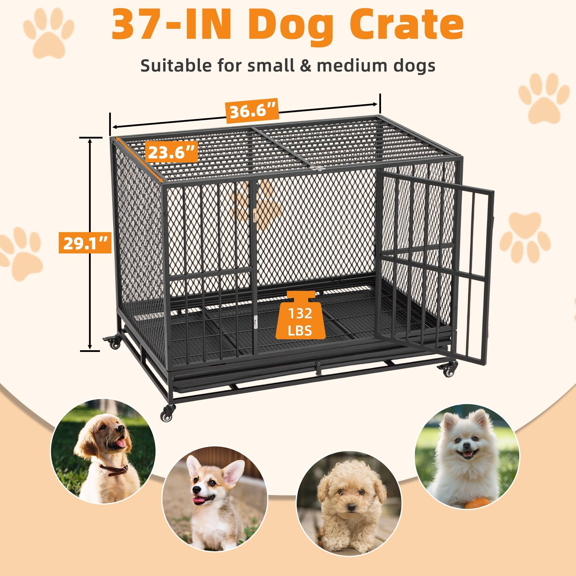 U HOMY Heavy Duty Dog Crate Furniture with Metal Mesh, Removable Tray ...