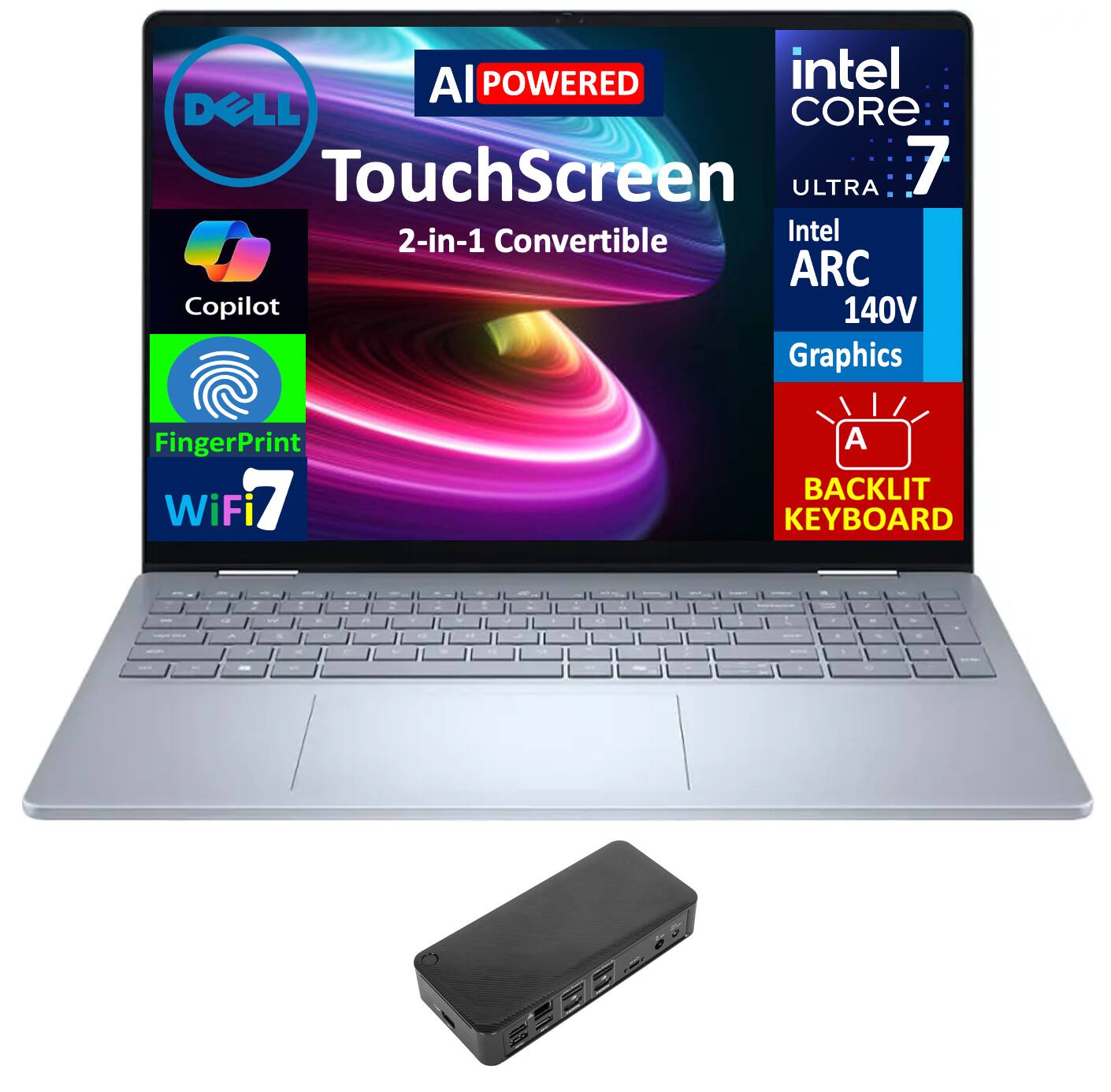 Dell 16 Plus 2 in 1 Laptop 16.0 WUXGA (Intel Ultra 7 256V, 16GB LPDDR5X ...