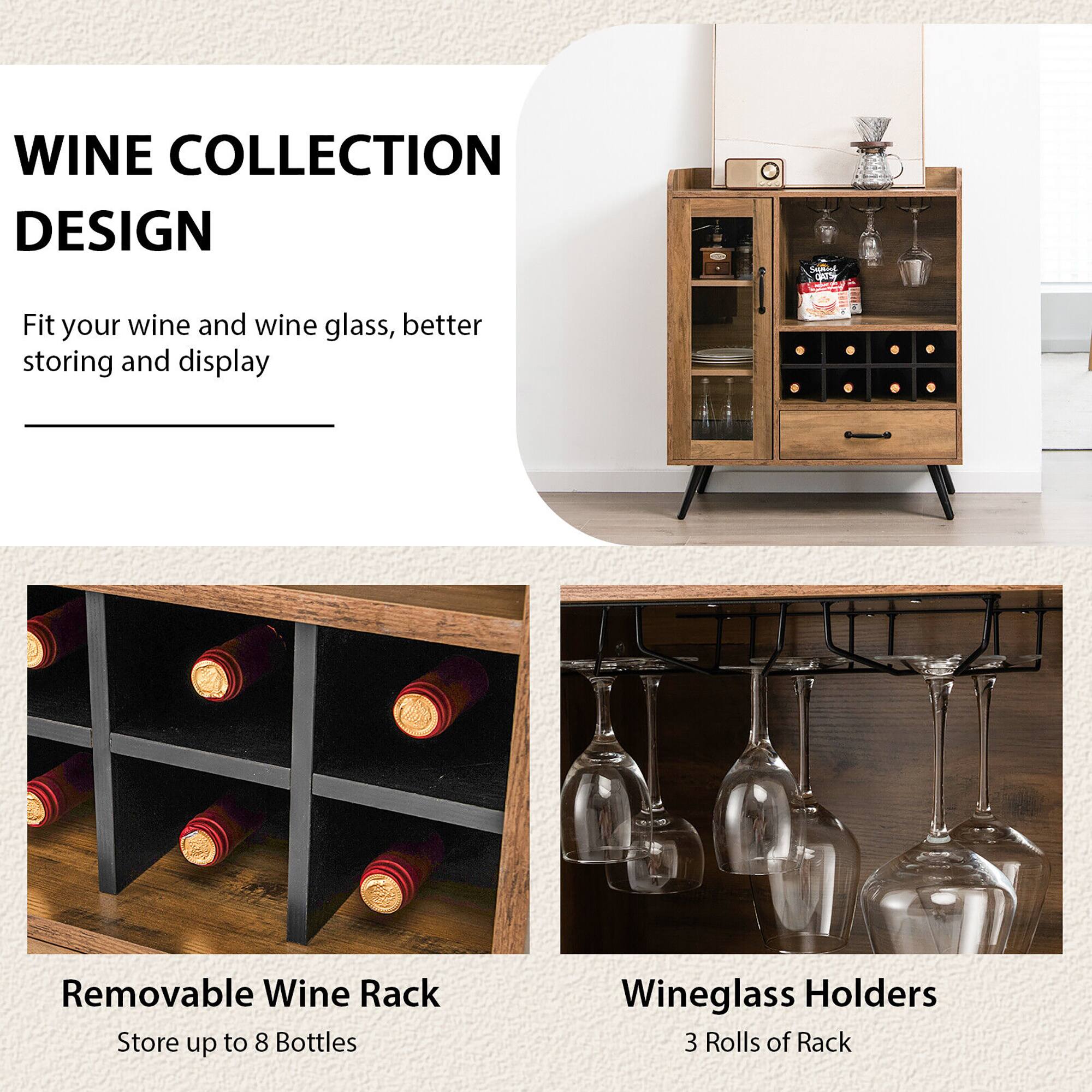 Gymax Liquor Bar Cabinet Storage Buffet Sideboard Credenza w/ Wine Rack ...
