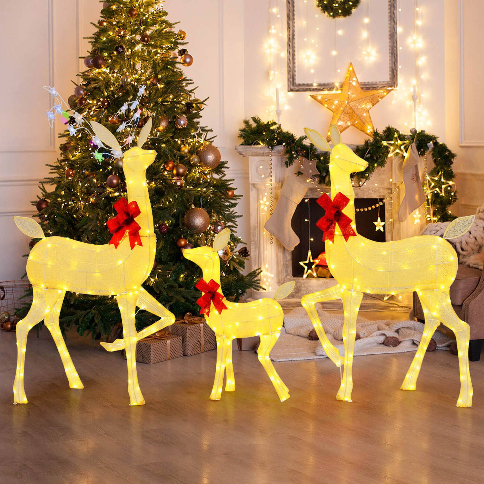 Costway 3 PCS Lighted Family Deer Set with LED Lights RGB Flashing ...