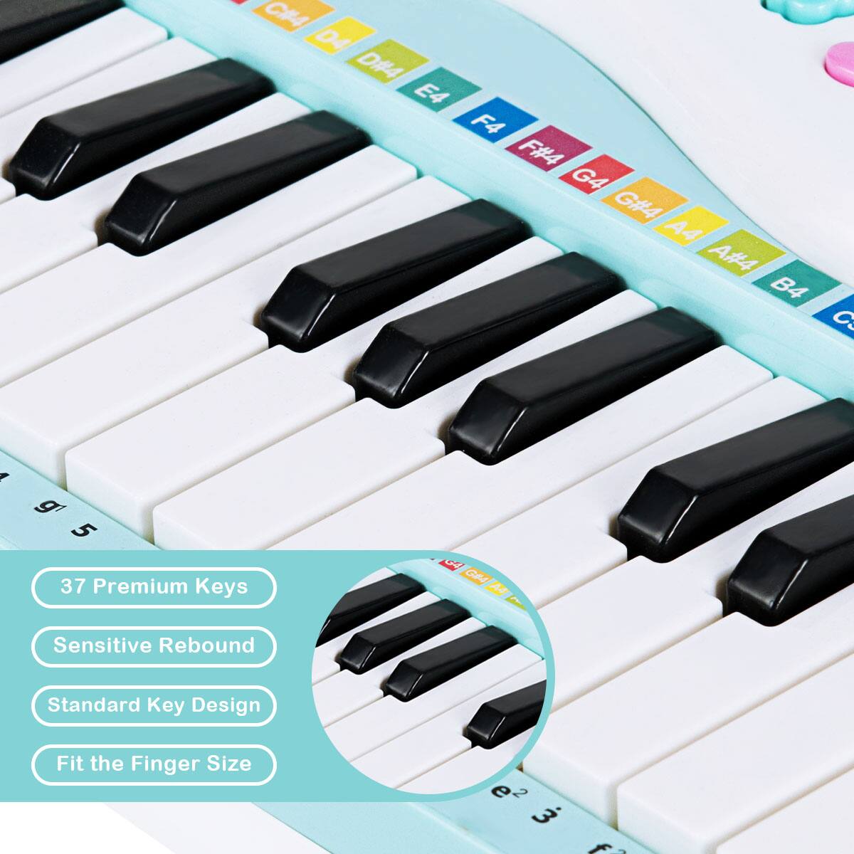 Costway 37 Key Kids Piano Keyboard Playset Electronic Organ Light Blue ...