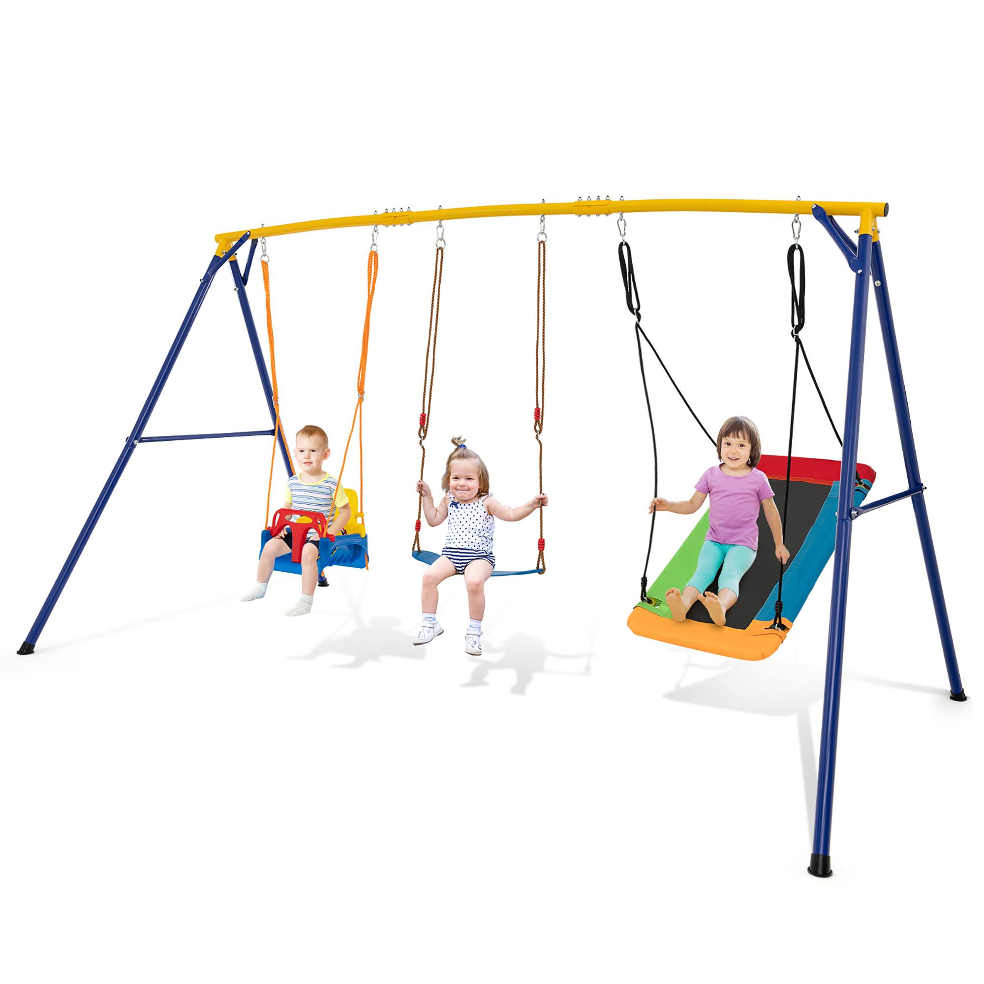 Gymax 3 in 1 Kids Swing Set 660 LBS Carbon Steel Swing Frame w/ Belt ...