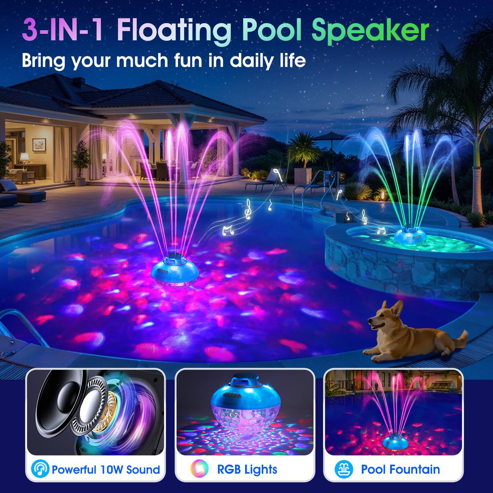 Cedar Assembly Pool W colorful Fountain Light 3 In 1 Floating Loud ...