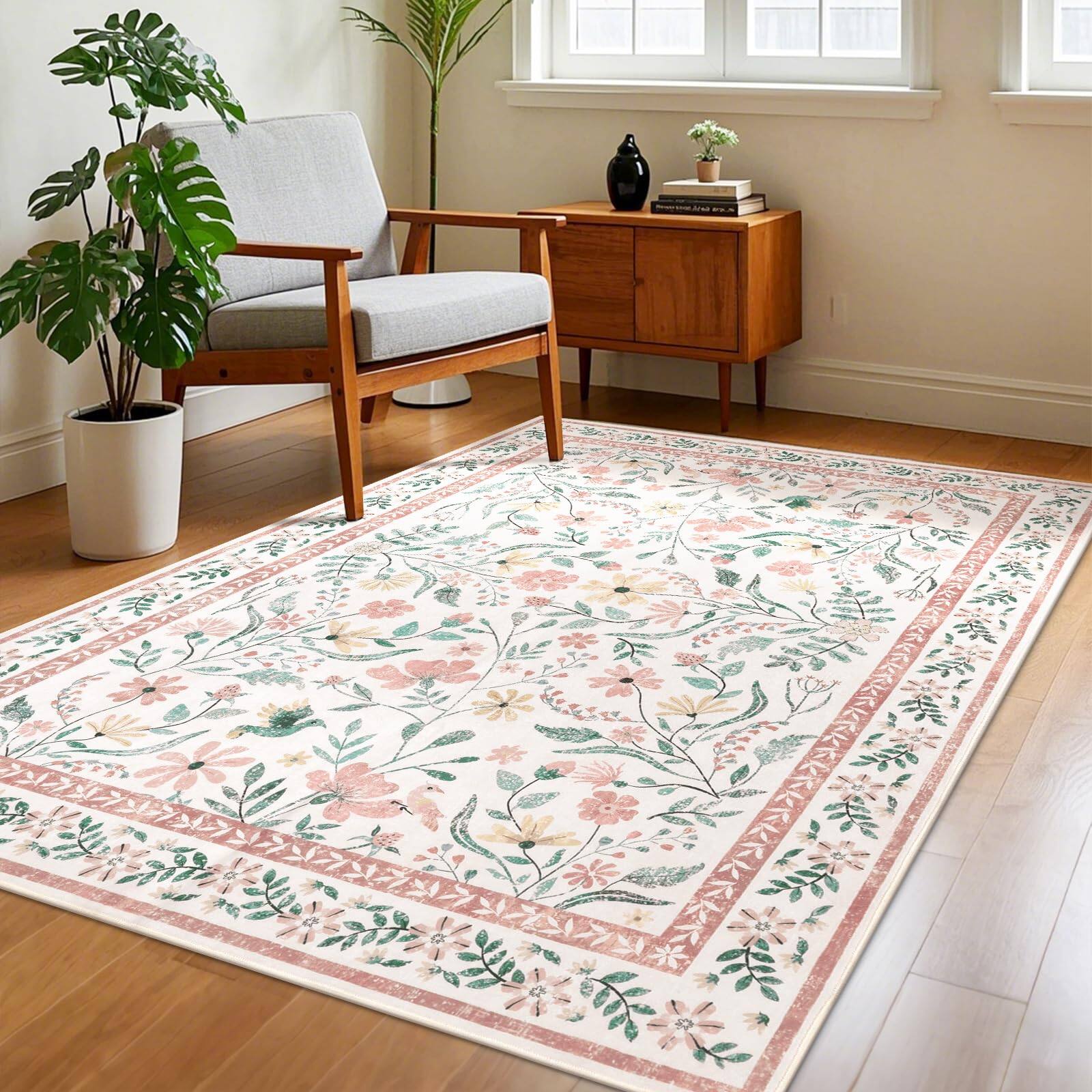 Fabibe 4x6 Boho Area Rugs For Living Room Machine Washable Floral ...