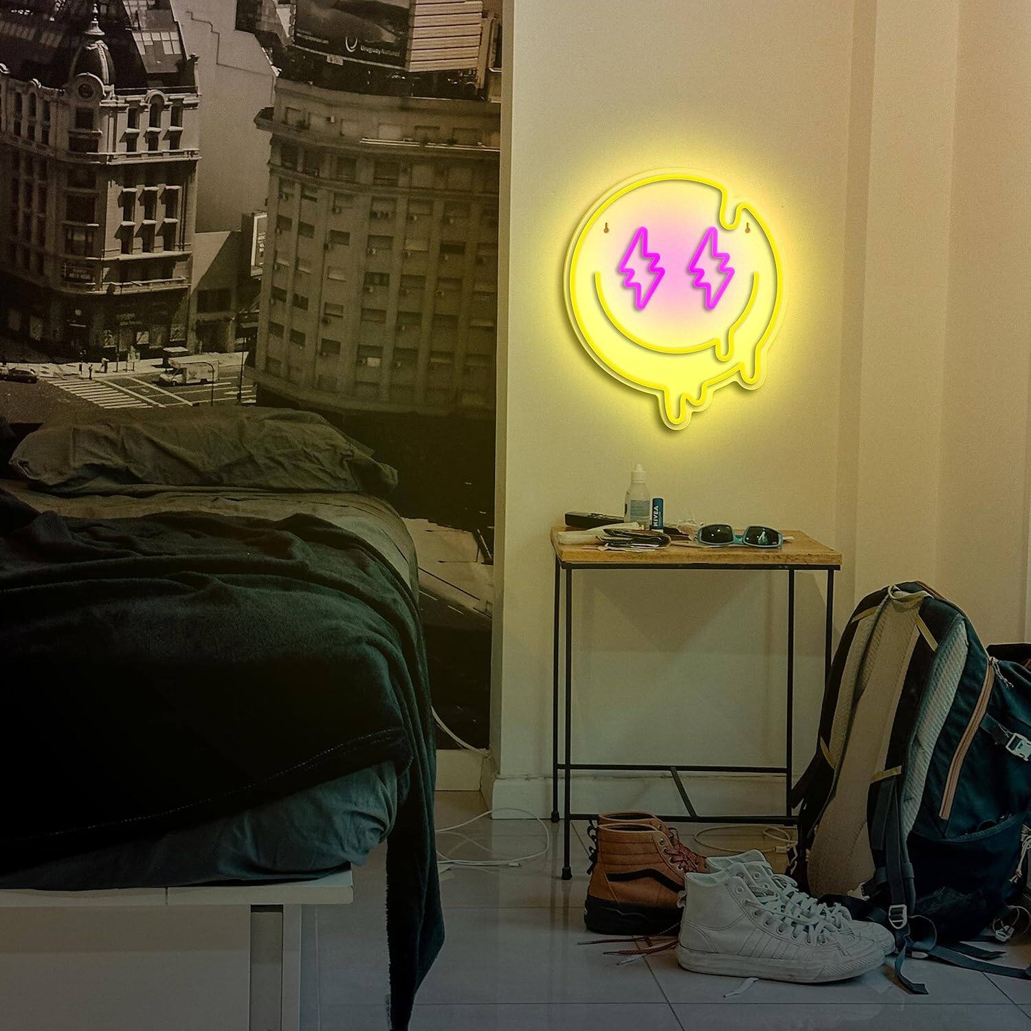 Auledio Melting Smile Face Neon Sign Dimmable Melted Smiling Face Neon ...