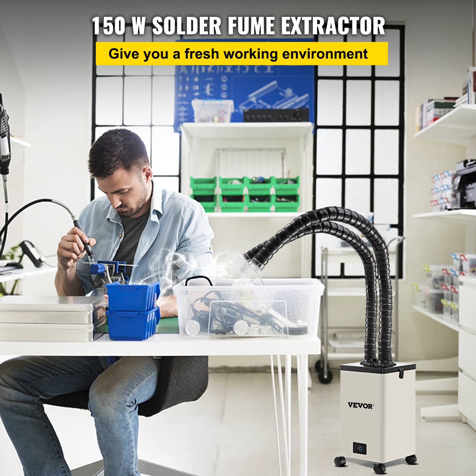 VEVOR Solder Fume Extractor, 150W 165CFM Soldering Smoke Extractor with ...