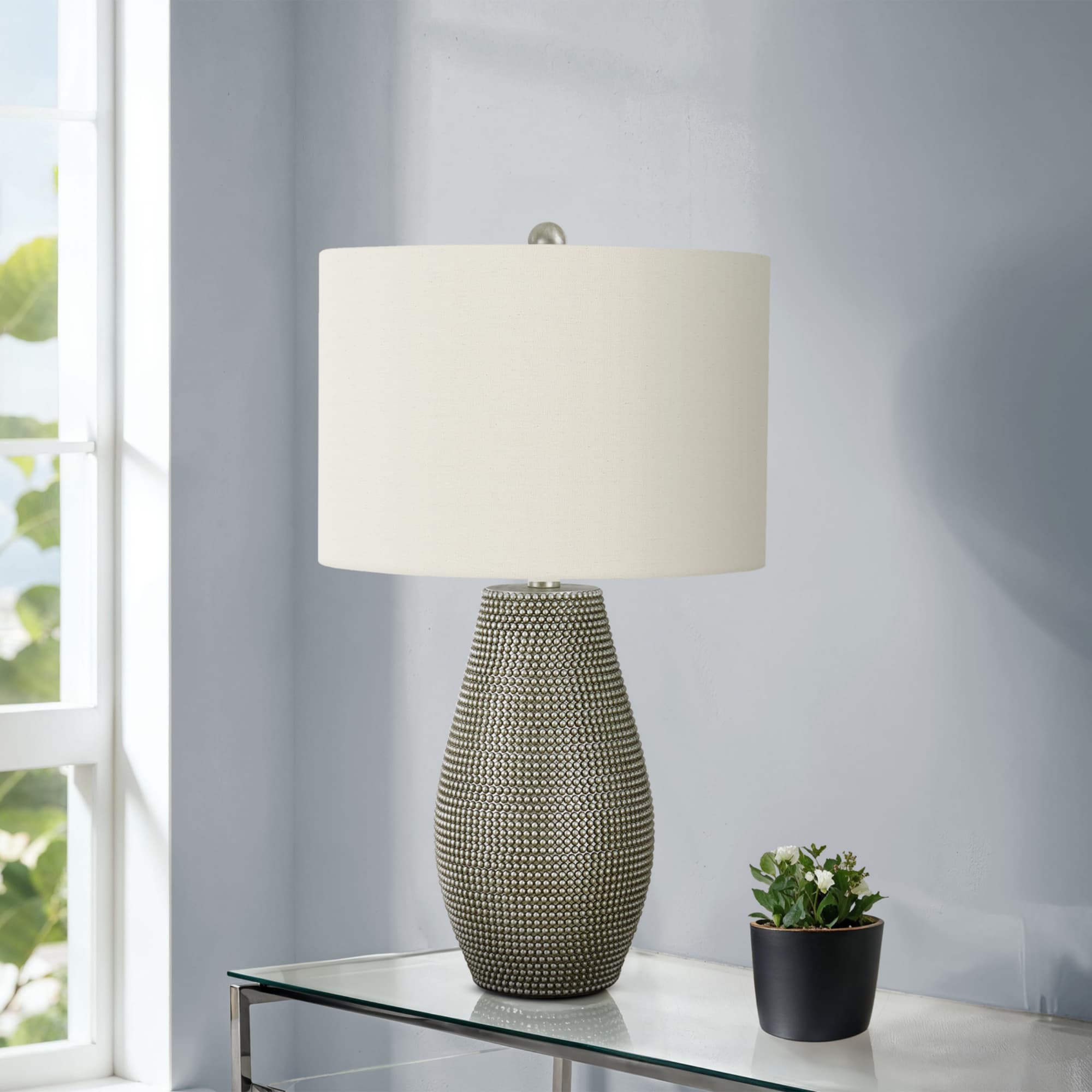 Luckbyte 24 Inch Grey Resin Table Lamp Ivory Cream Shade Contemporary ...