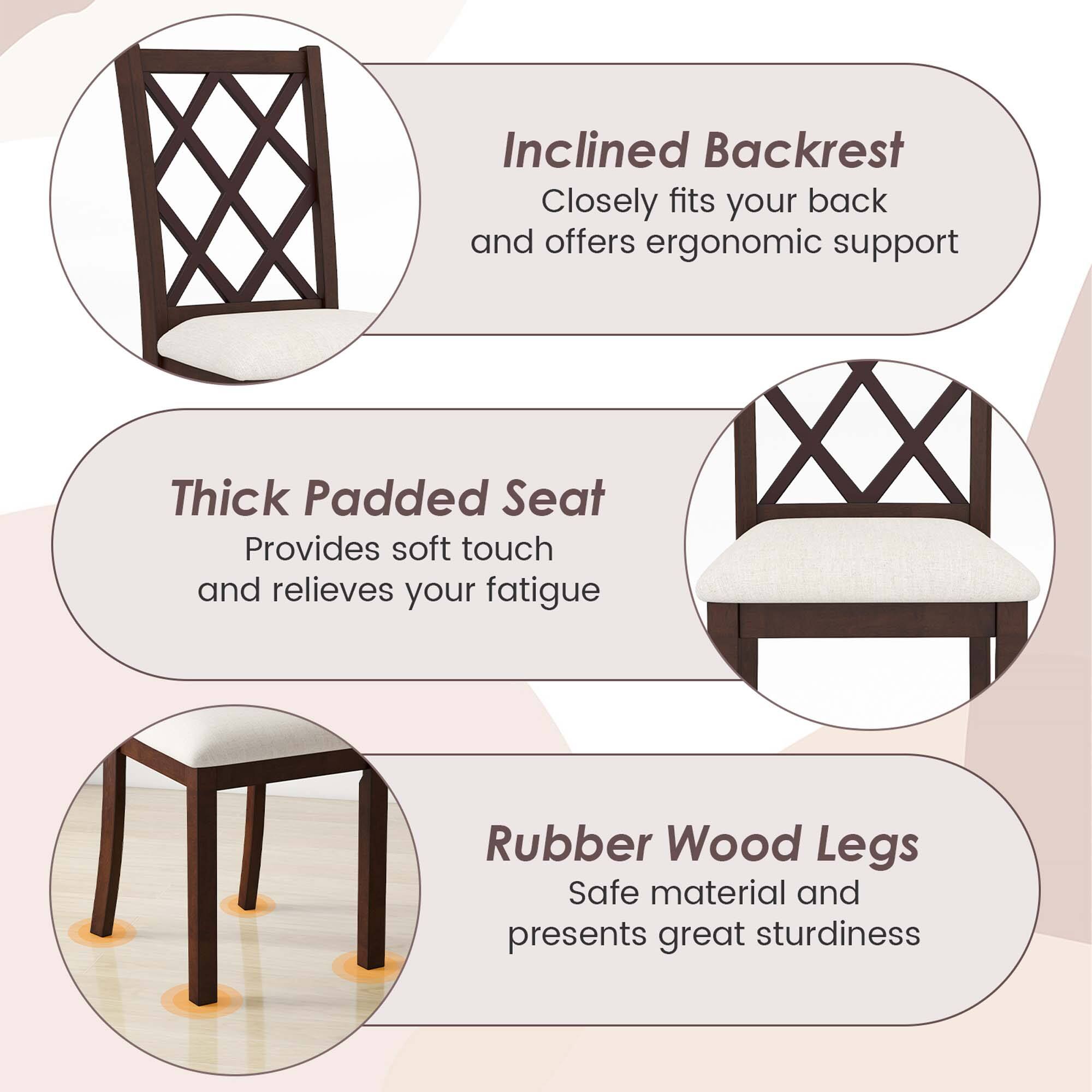 Costway Set of 2 Dining Chairs Wood Kitchen Side Chair with Inclined ...