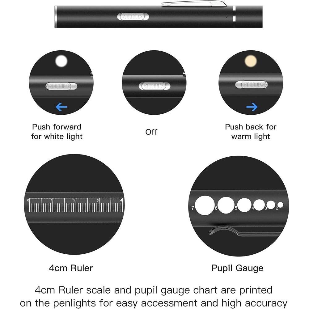Schertz 3 Rechargeable Mini Pen Flashlight with Pupil Gauge & Ruler ...