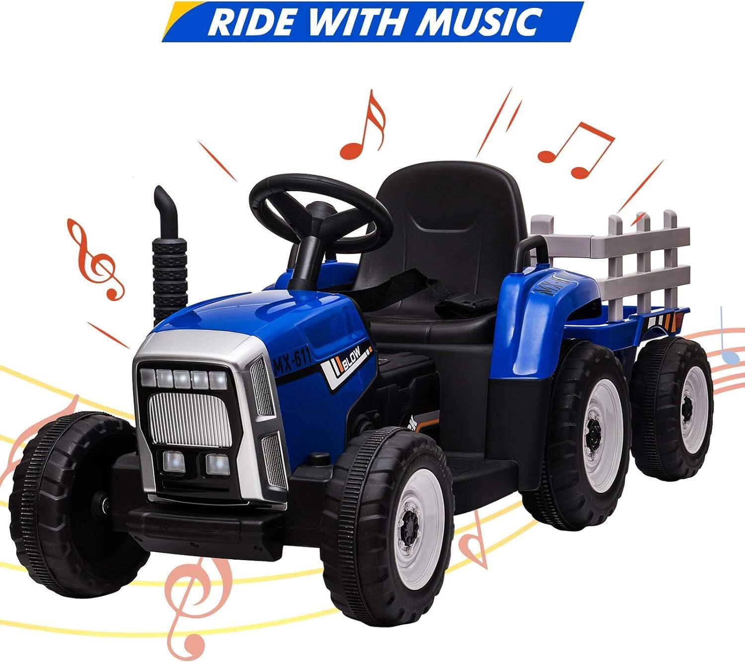 Acekool 12V 25W Ride on Tractor with Trailer & Remote Control,Speed Up ...