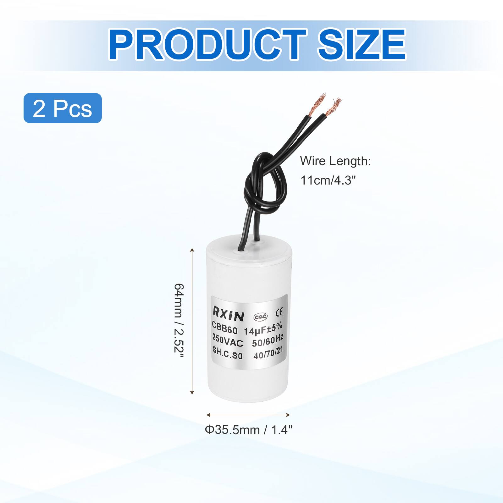 Unique Bargains 2pcs 14uF CBB60 Running Capacitor, AC 250V Cylinder 2 ...