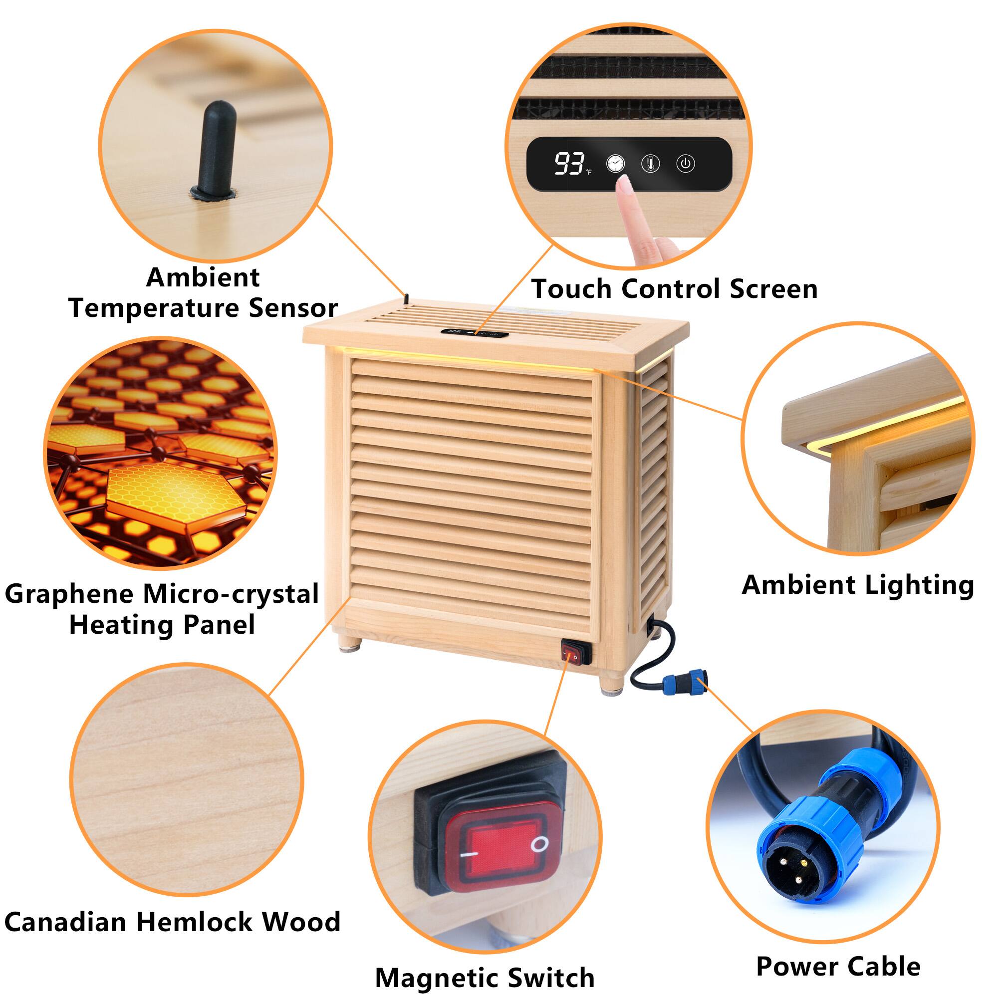 APRILSOUL Smart Sauna Heater Graphene Panel Canadian Hemlock Wood Touch ...