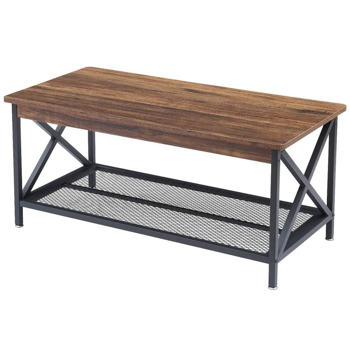 Hivvago Modern Classic Metal Wood Coffee Table with Bottom Storage ...