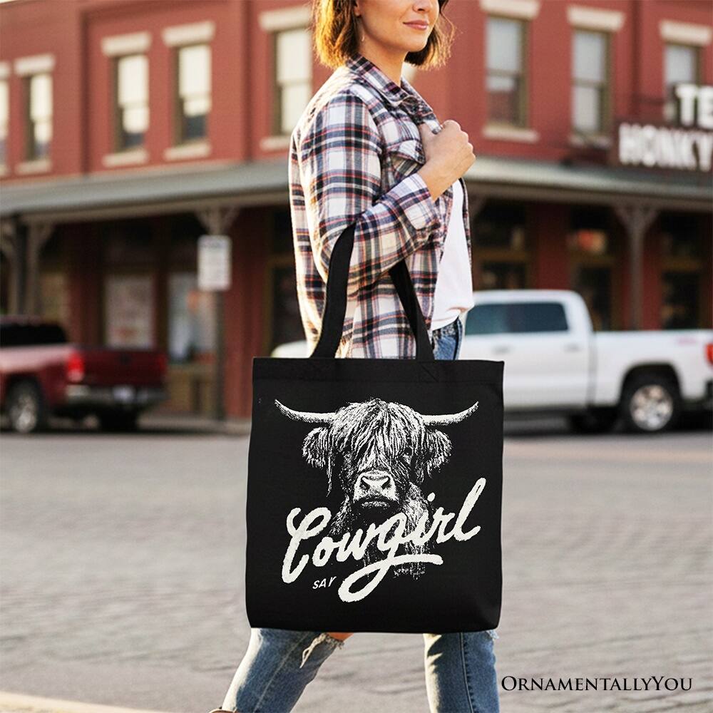 OrnamentallyYou Highland Cow Vintage Cowgirl Canvas Tote Bag, Western ...