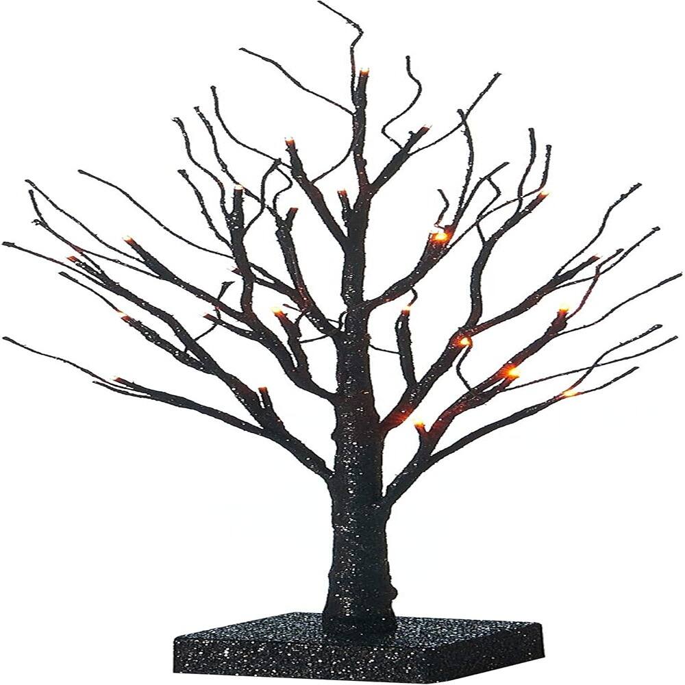 Schertz 18" Halloween Black Glitter Tree with 24 Orange LED Lights ...