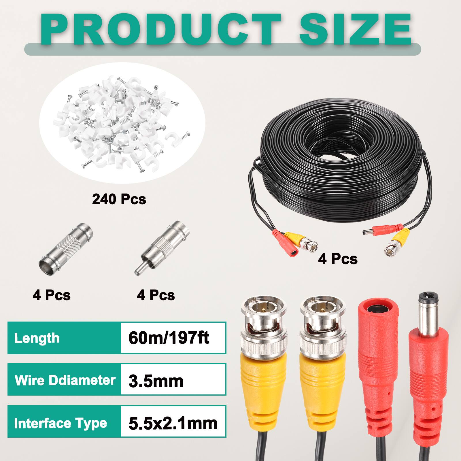 Unique Bargains BNC Video Power Cable, 4 Sets, All in One CCTV Camera ...