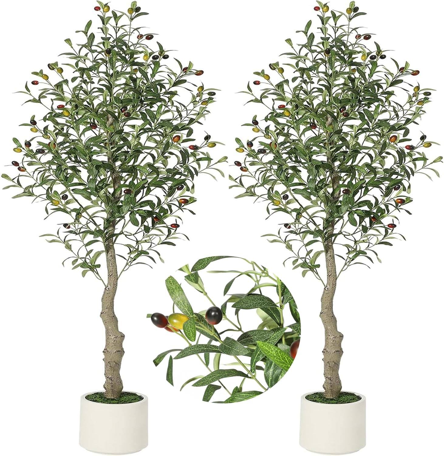 Homhougo 5FT Faux Olive Tree Tall,Olive Trees Artificia Indoor with ...