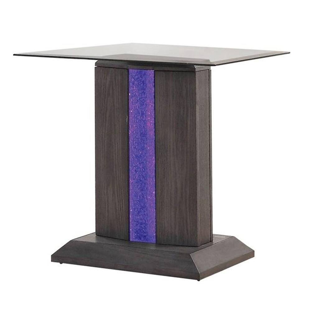 Manhattan Lane Glass Top End Table with Wooden Pedestal Base Gray ...
