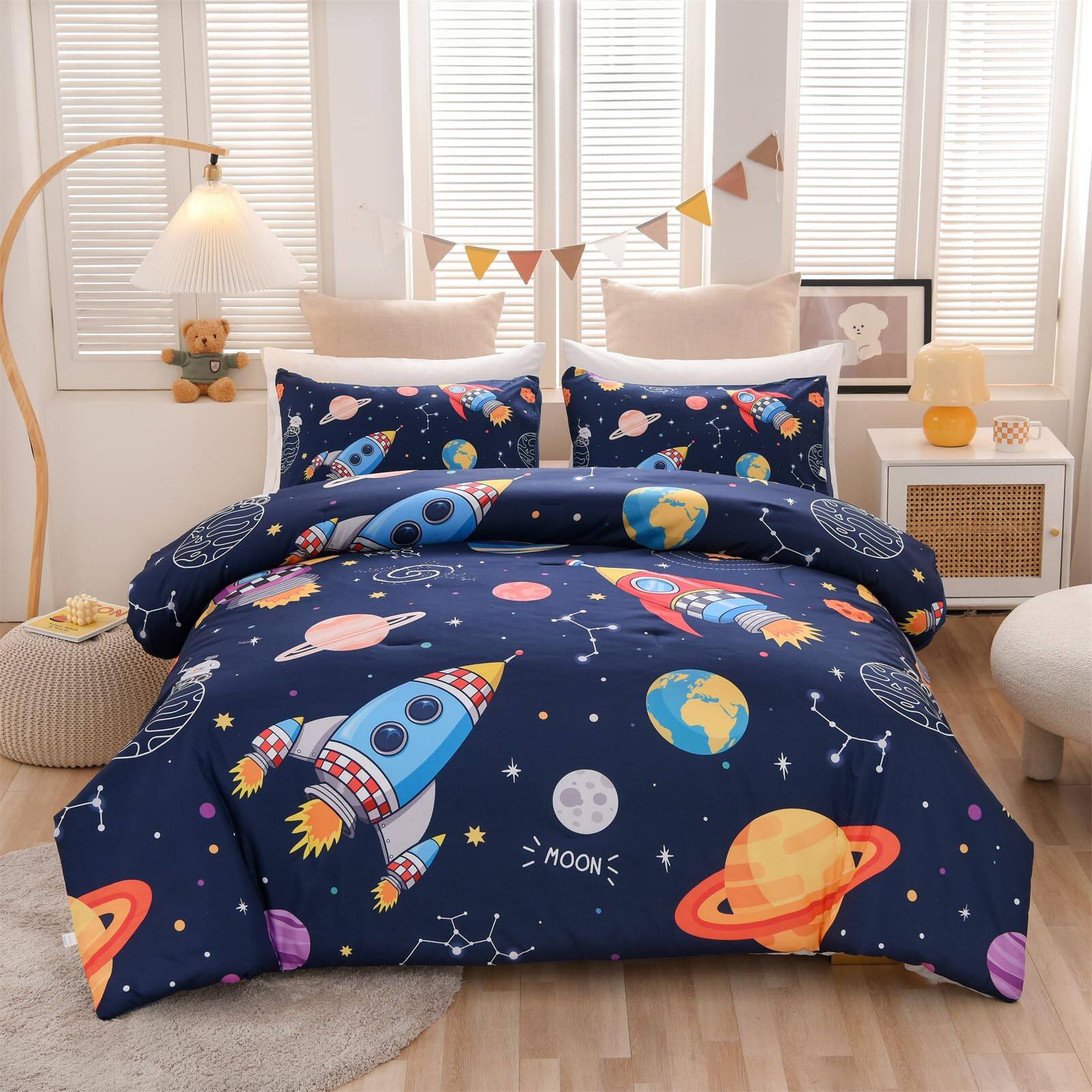 Rocket Earthley Blooms - Comforter Set Space Bedding Super Soft Cute ...