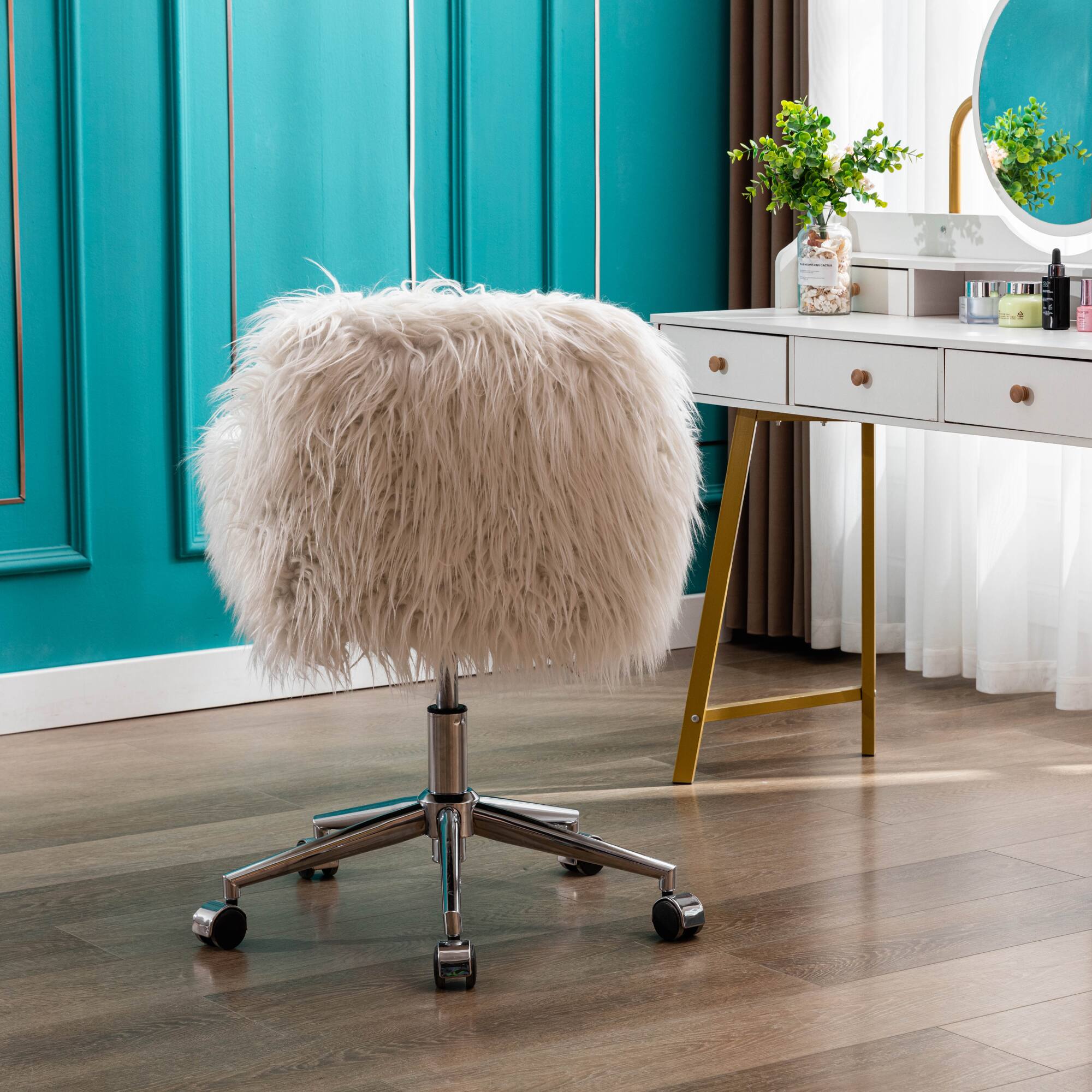 APRILSOUL HengMing Faux Fur Office Chair Fluffy Makeup Vanity Chair ...