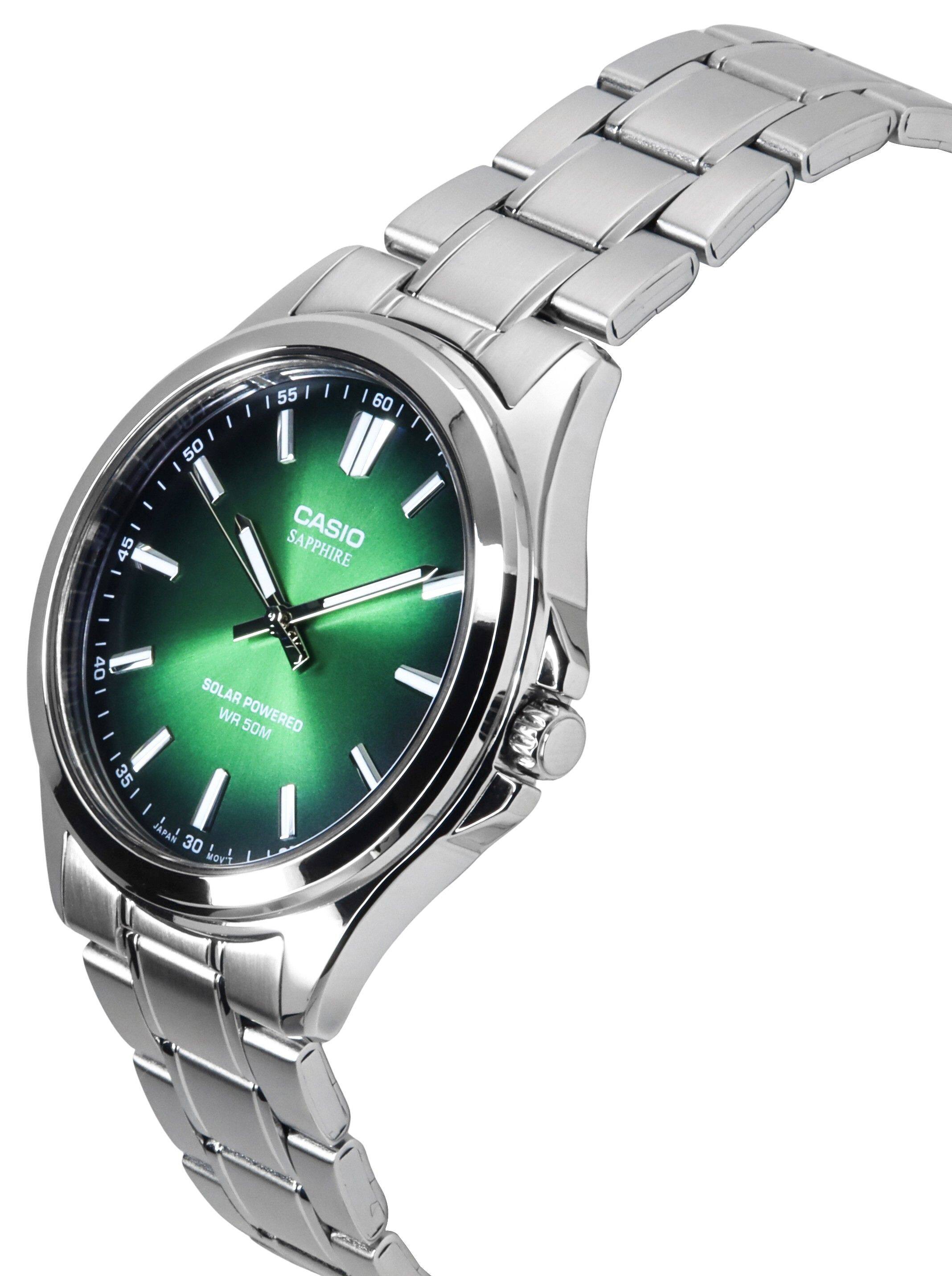 Casio Standard Analog Stainless Steel Green Dial Solar MTS RS100D 3AV ...