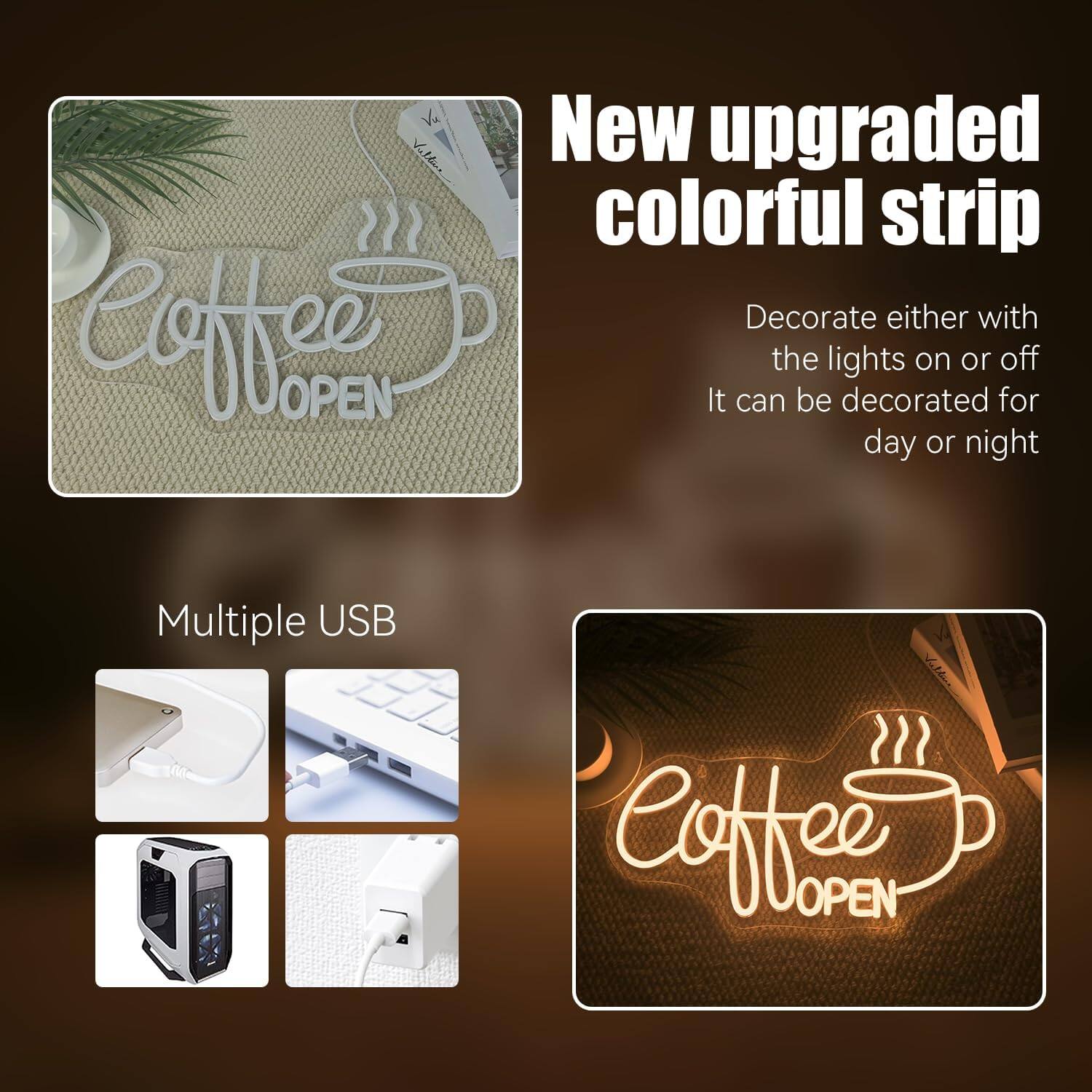 Auledio Coffee Open Neon Sign Light Up Modern Led Sign for coffee bar ...