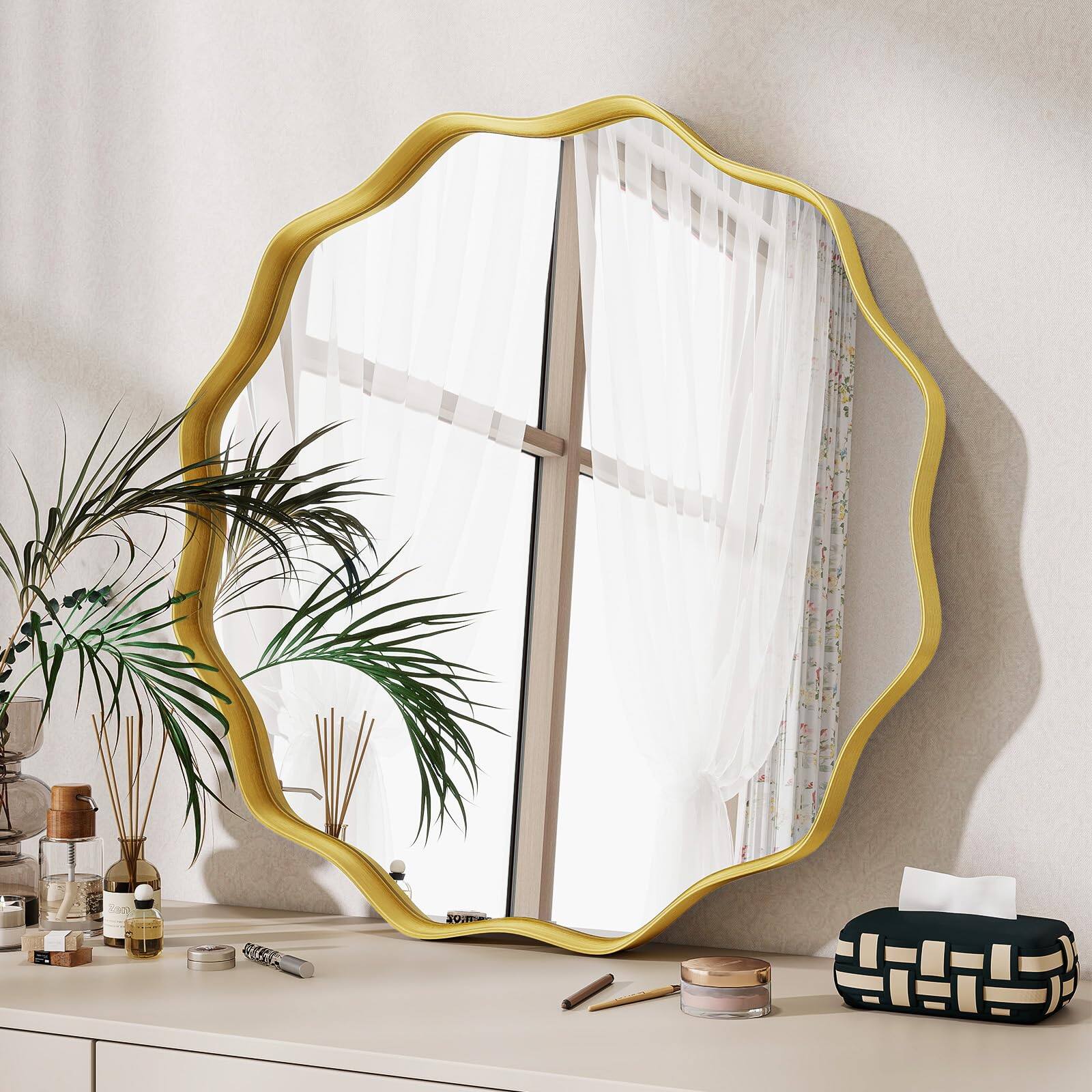Dazzling Pops Round Wavy Mirror Metal Frame Circle Wall Mounted For ...