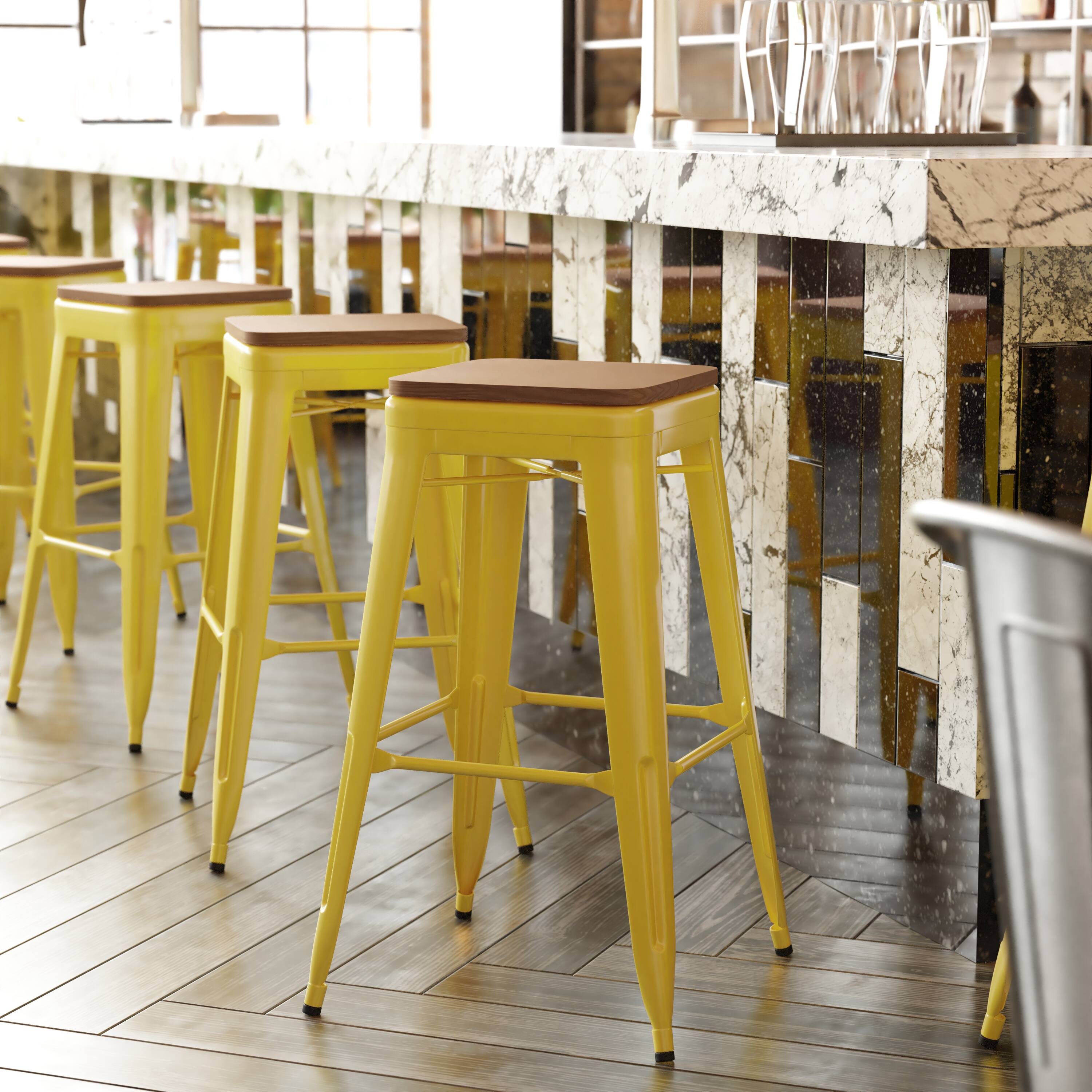 Emma + Oliver Kam Backless Metal Indoor Outdoor Stool with All Weather ...