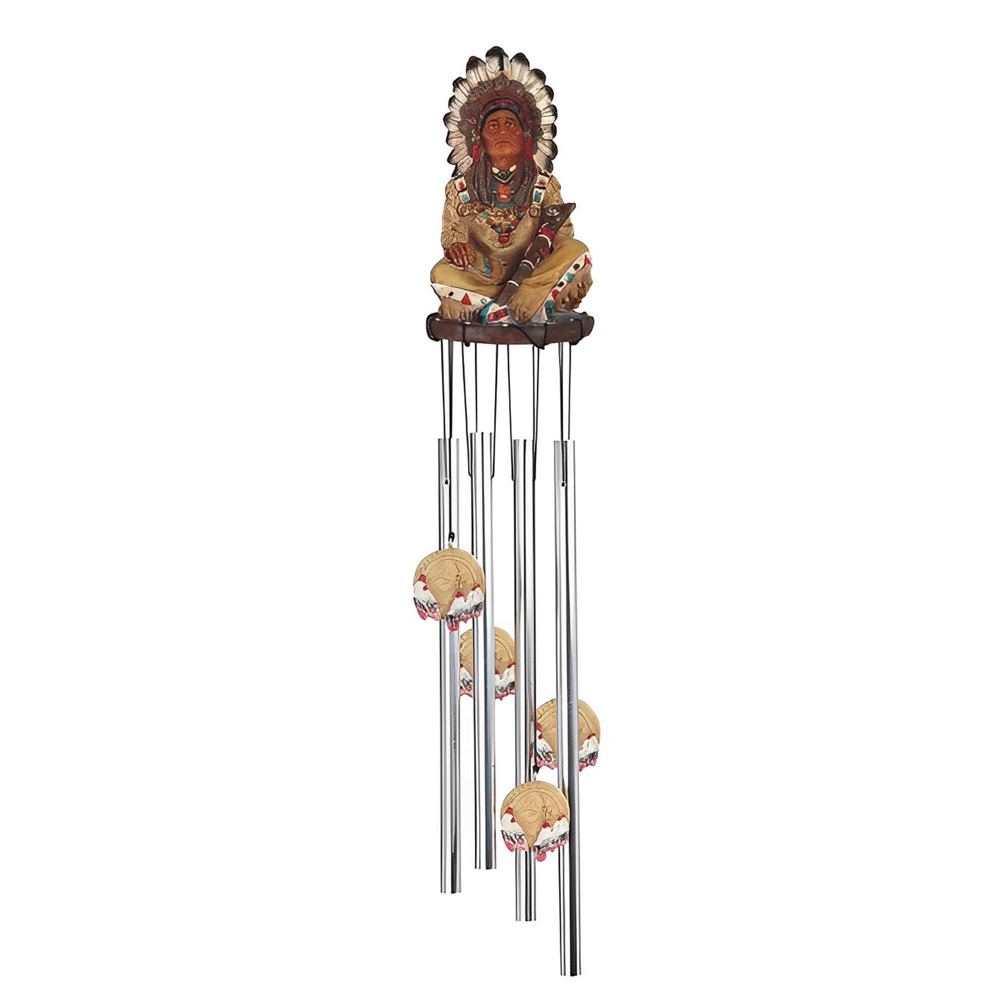 FC Design 23" Long Native American Chief Round Top Wind Chime Native ...