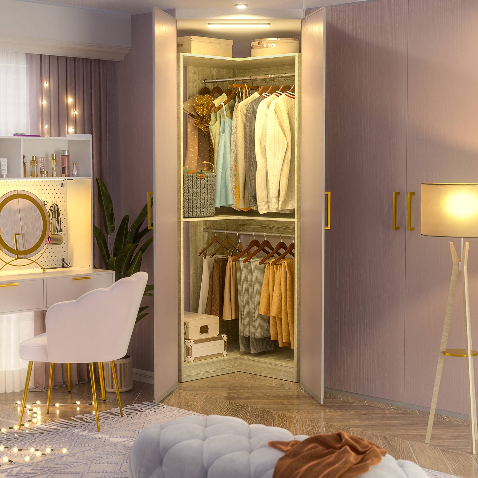 Aheaplus Corner Closet System, 32 Inch Wide Corner Unit with 2 Hanging ...