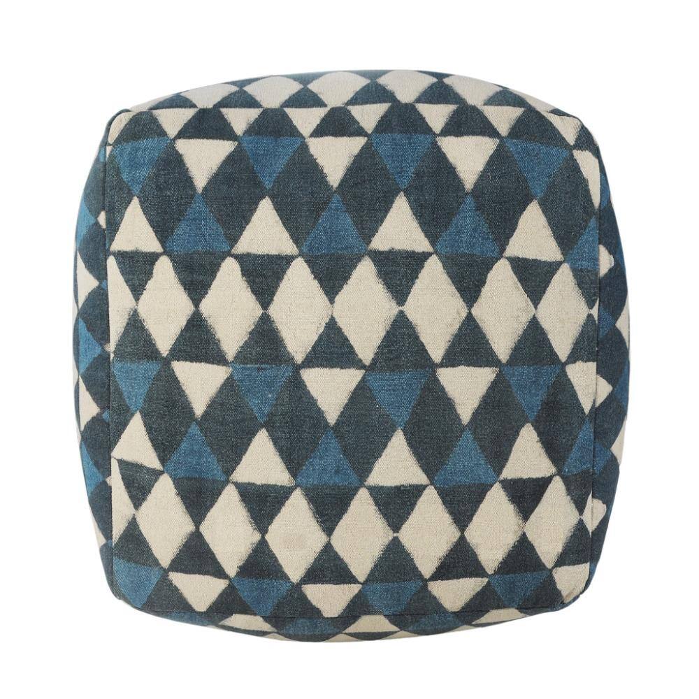 Hivvago 20 Inch Cotton Geometric Pouf Ottoman Blue, White 517917 - Best Buy