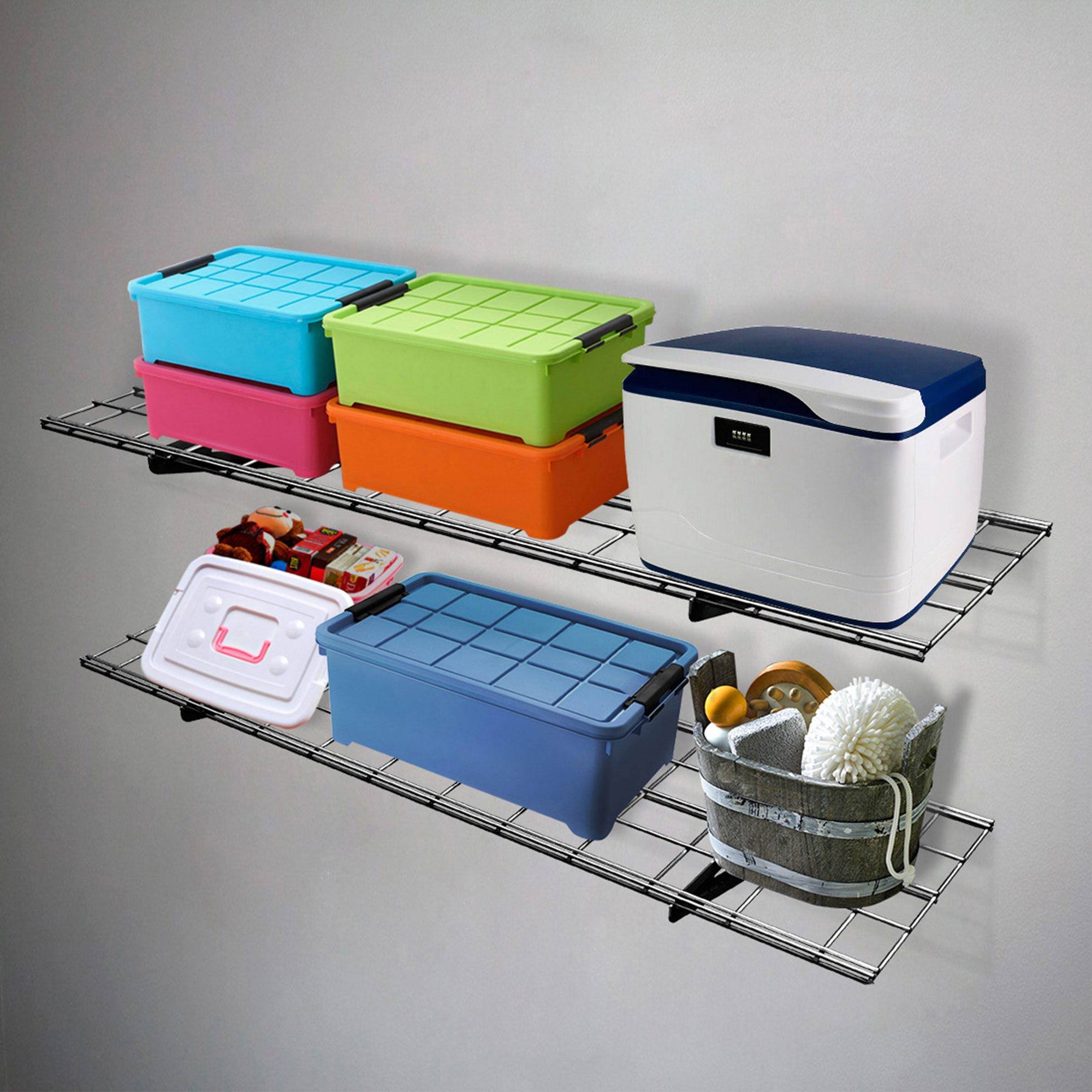 Fleximounts 12 in. x 48 in. Steel Garage Wall Shelf with Brackets Black ...