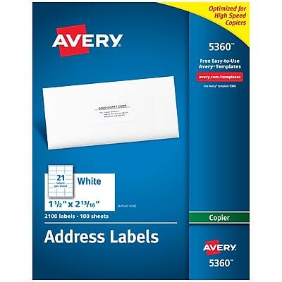 Avery Copier Address Labels, 1 1/2" x 2 13/16", 2,100 Labels/Box Matte ...