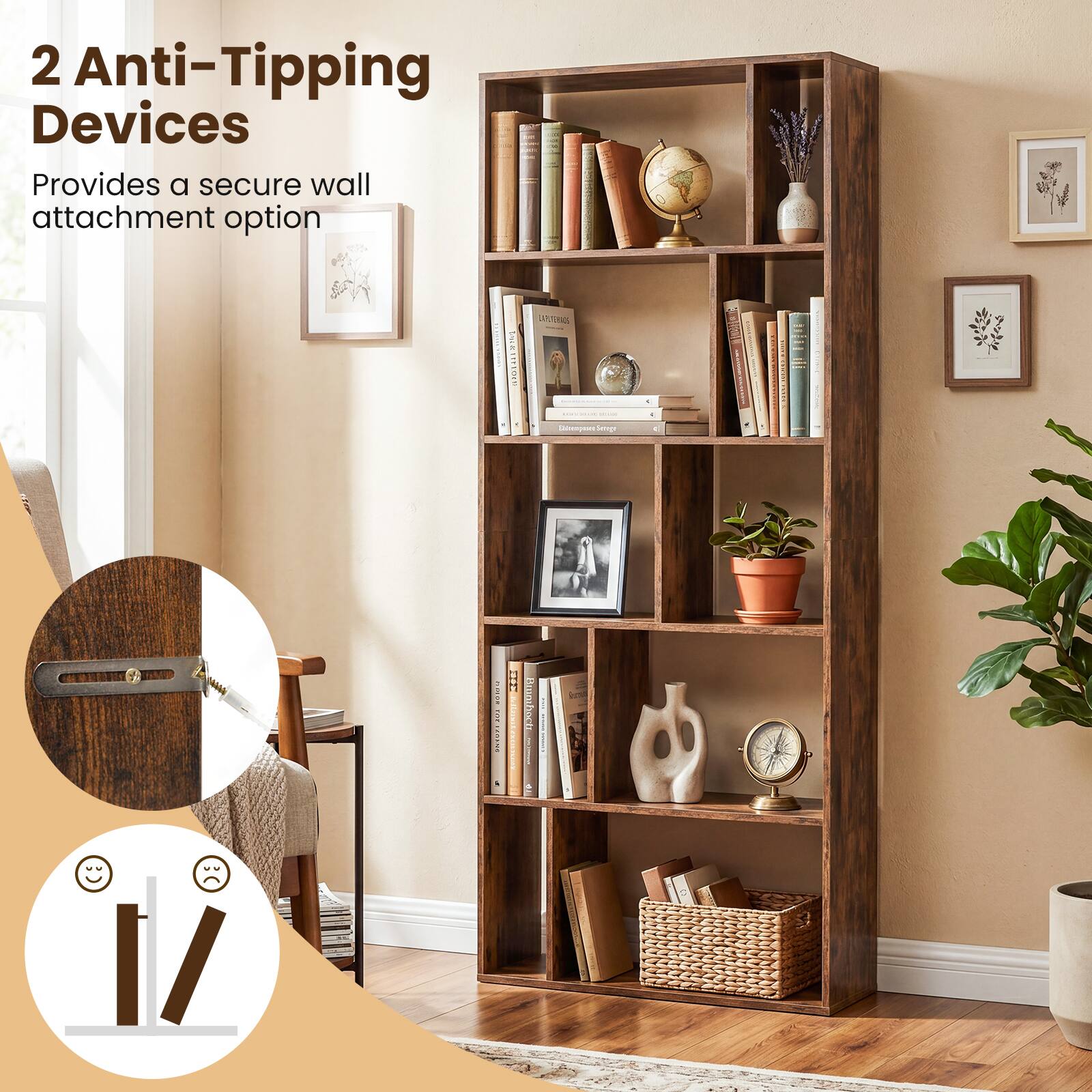 Costway 2 PCS 5 Tier Bookshelf with Open Back, Display Storage Shelf ...