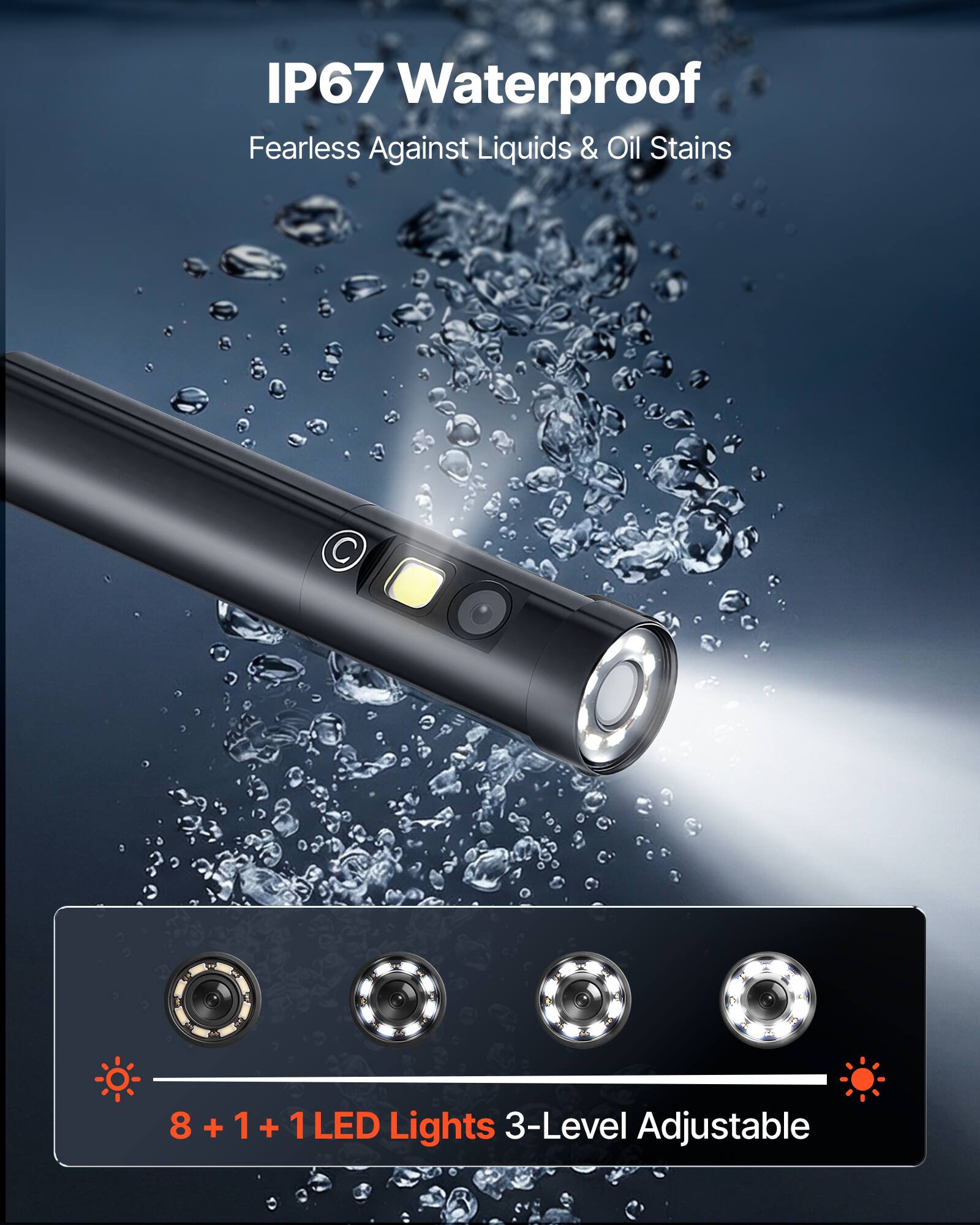 VEVOR Triple Lens Endoscope with Light, 5" HD IPS Screen Industrial ...
