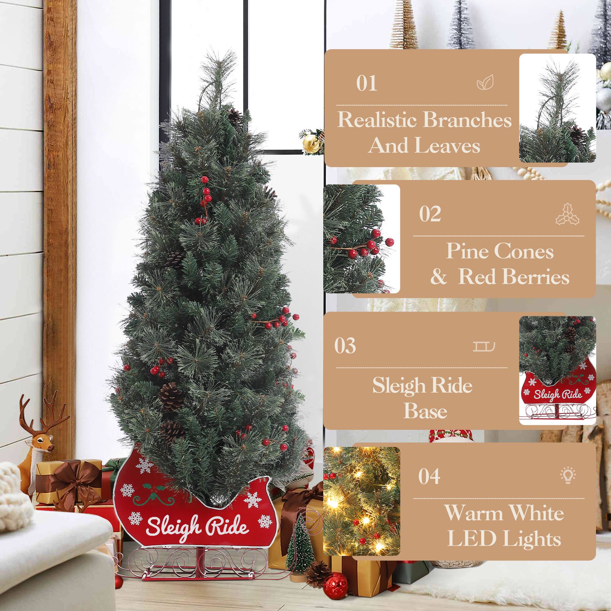 Qeetex 4.5FT Artificial Christmas Tree Small Pre Lit Xmas Tree 200 LED ...