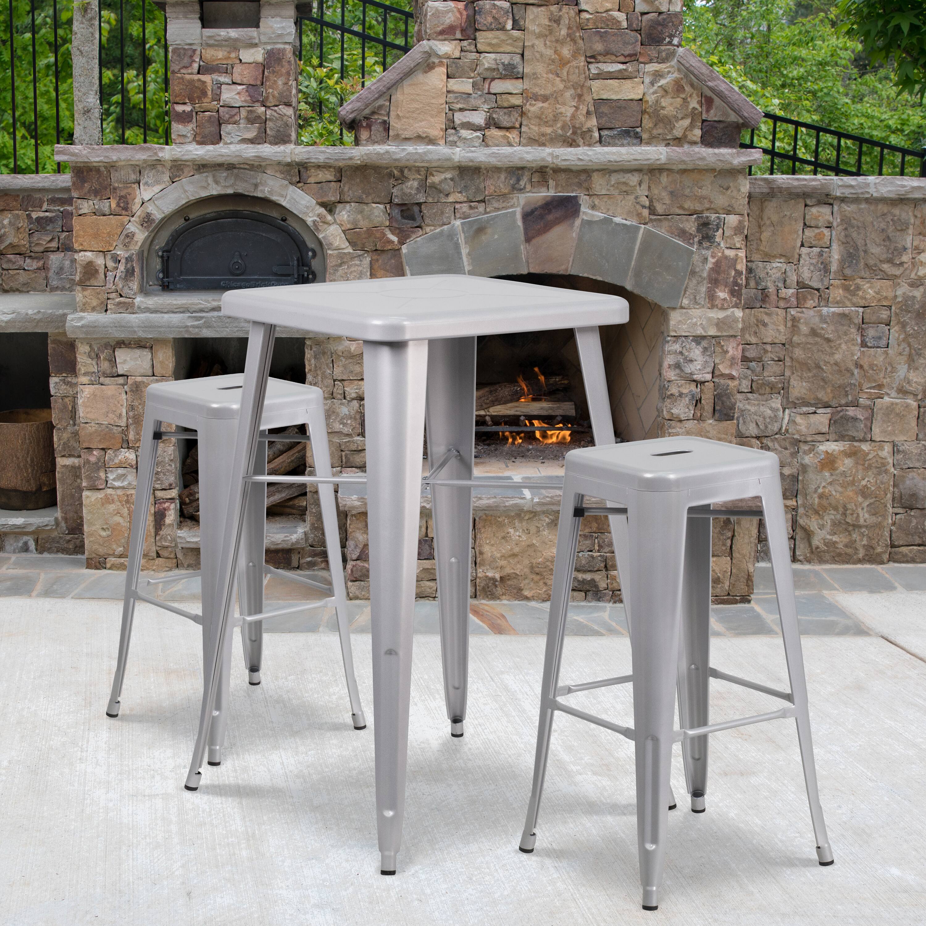Emma + Oliver Commercial Grade 23.75" Square Metal Indoor Outdoor Bar ...