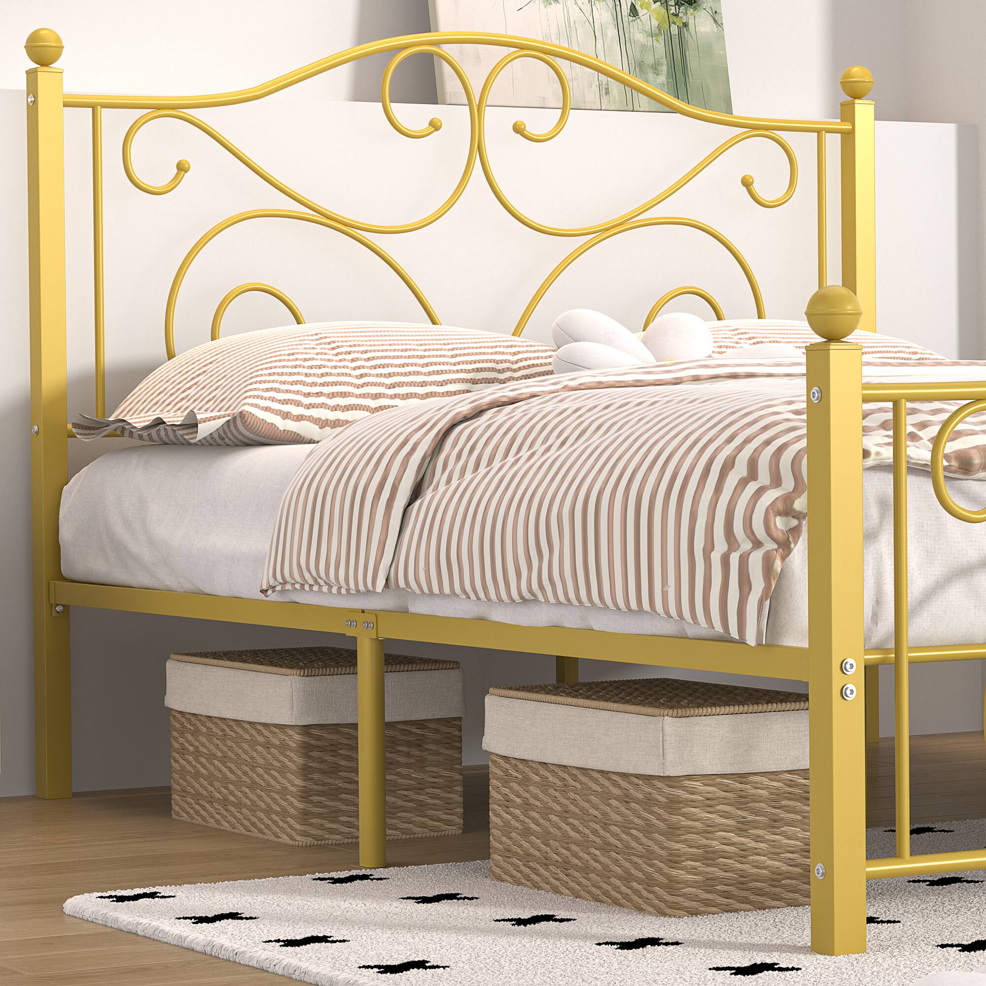 Vecelo Full Metal Bed Frame with Headboard & Footboard, Heavy Duty Steel Slats No Box Spring ...